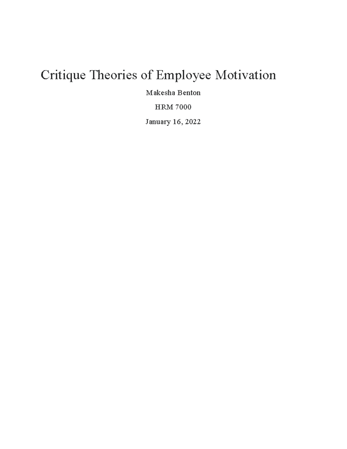 Critical Analysis of Employee Motivation Theories - HRM 7000 - Studocu