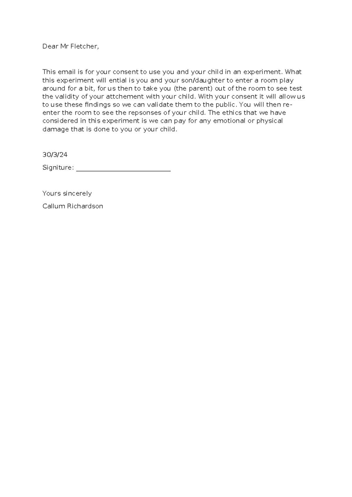 Consent Form for Experiment Involving Parent-Child Interaction - Studocu