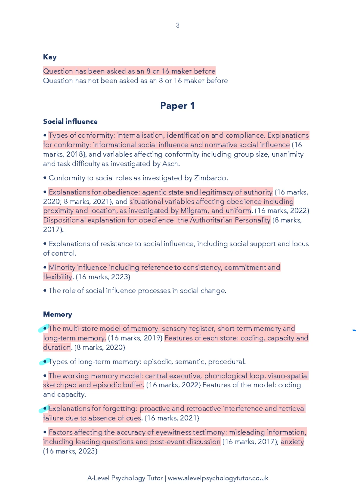 Aqa psychology check list - paper 2 - Topic RAG Check List Approaches ...