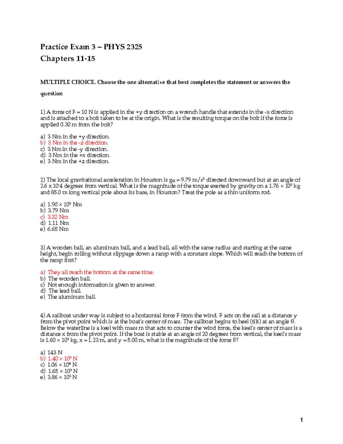 Practice Exam 3 PHYS 2325: Multiple Choice Questions & Answers - Studocu