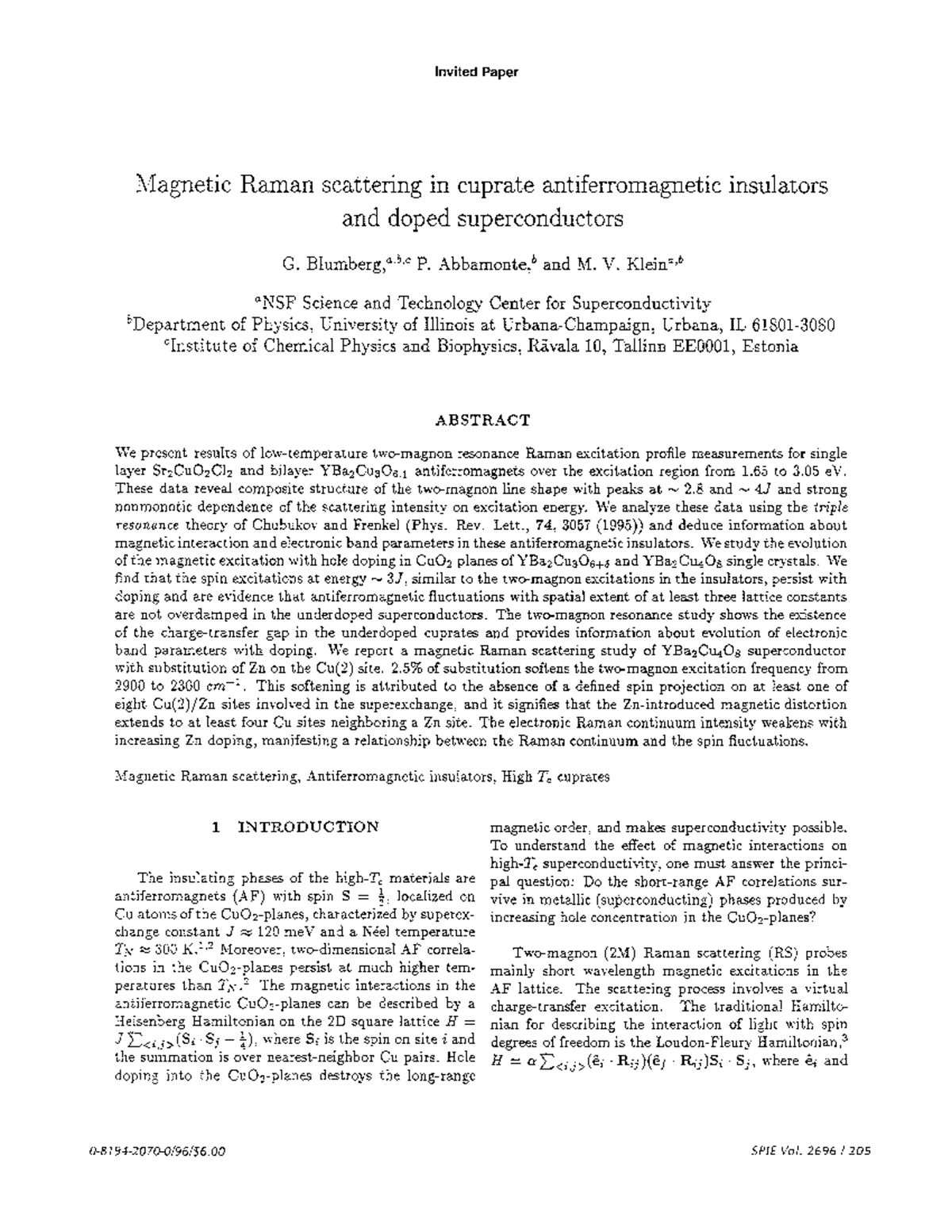 Magnetic Raman Scattering in Cuprate Superconductors (205 - Tutorial ...