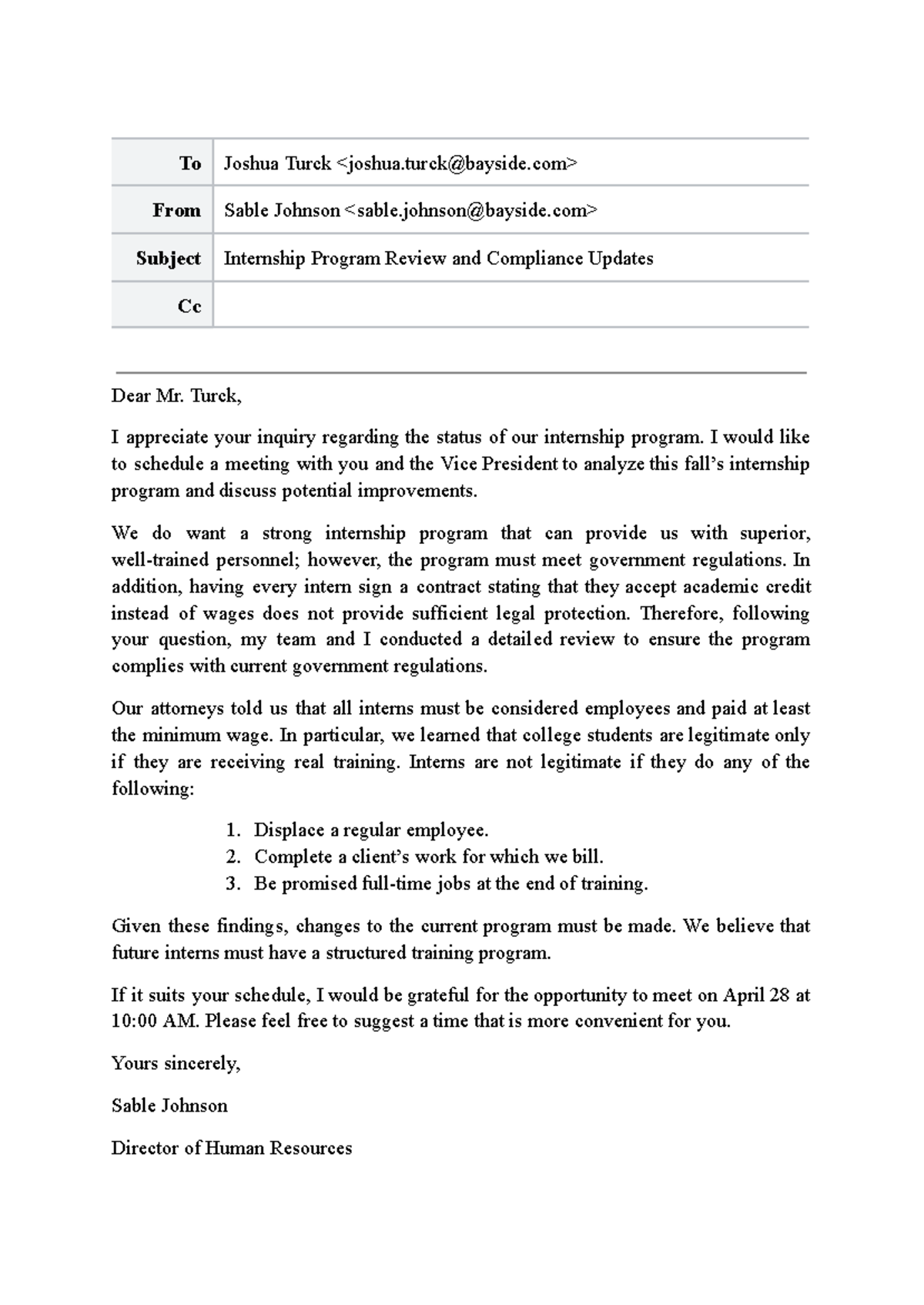 Internship Program Review & Compliance Updates - Info E-mail - Studocu