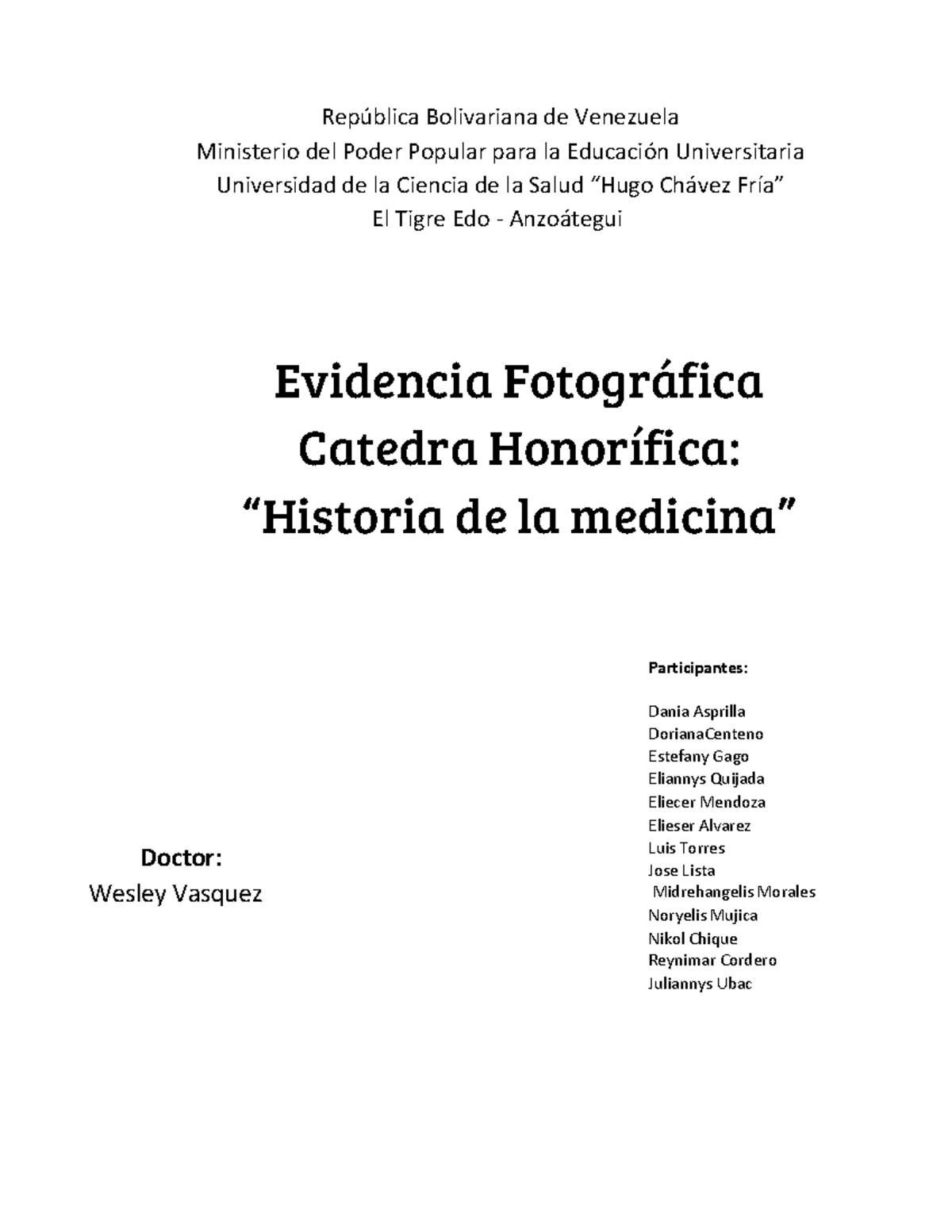 Evidencias de Actividades en Cátedra Honorífica: Historia de la ...