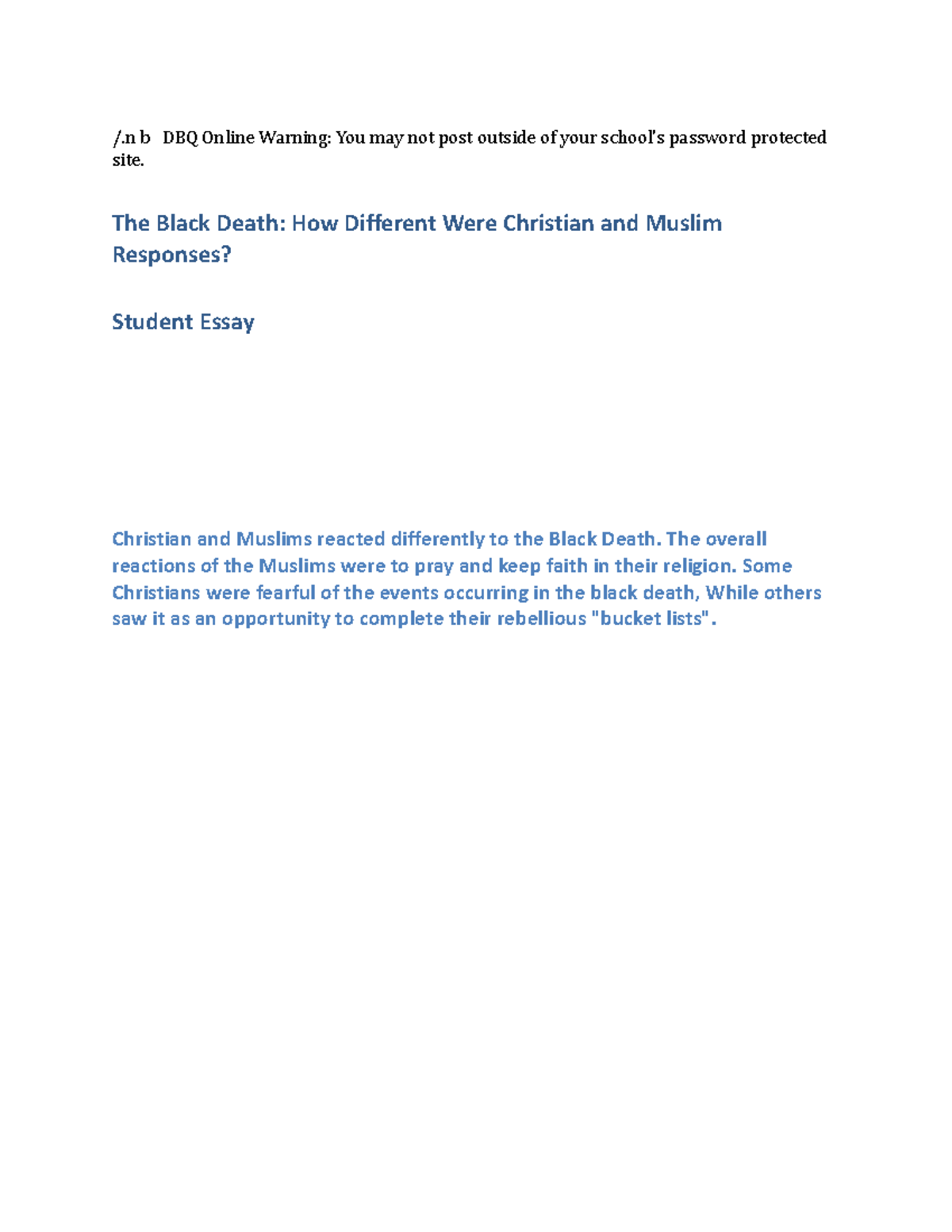 Analyzing Christian vs Muslim Responses to the Black Death - Student ...