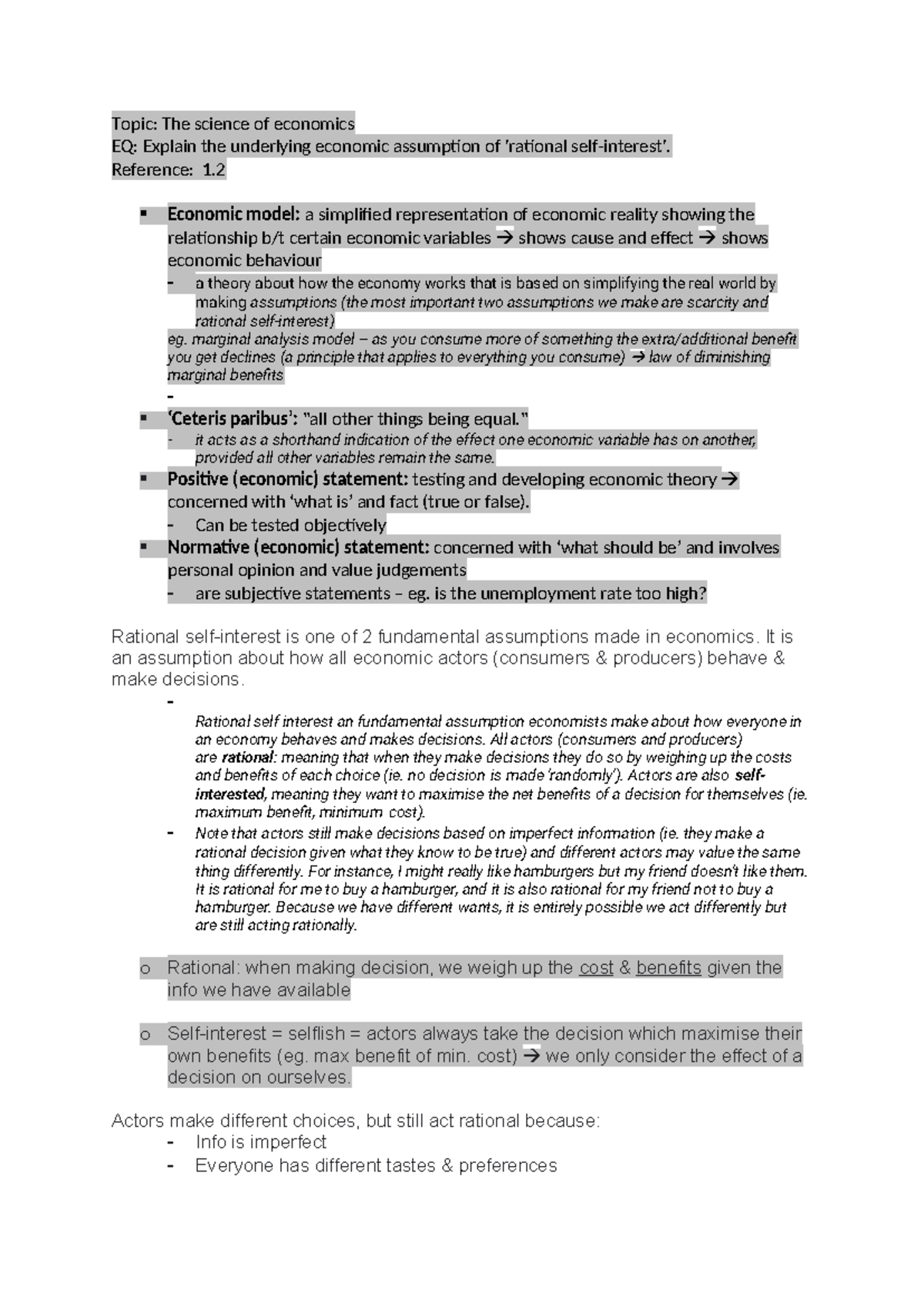 Lesson 2 - Economics: Assumptions & Models Explained - Studocu
