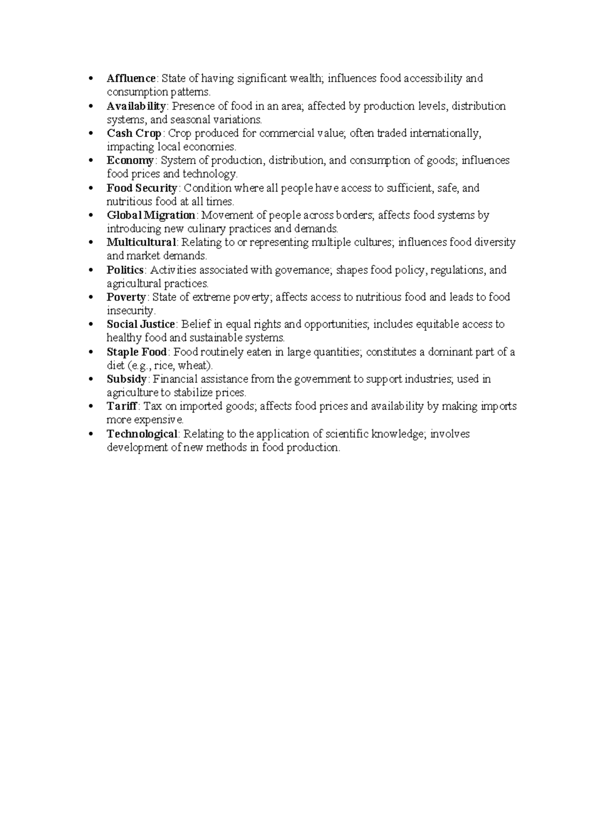 Food Technology Glossary: Key Terms and Concepts Explained - Studocu