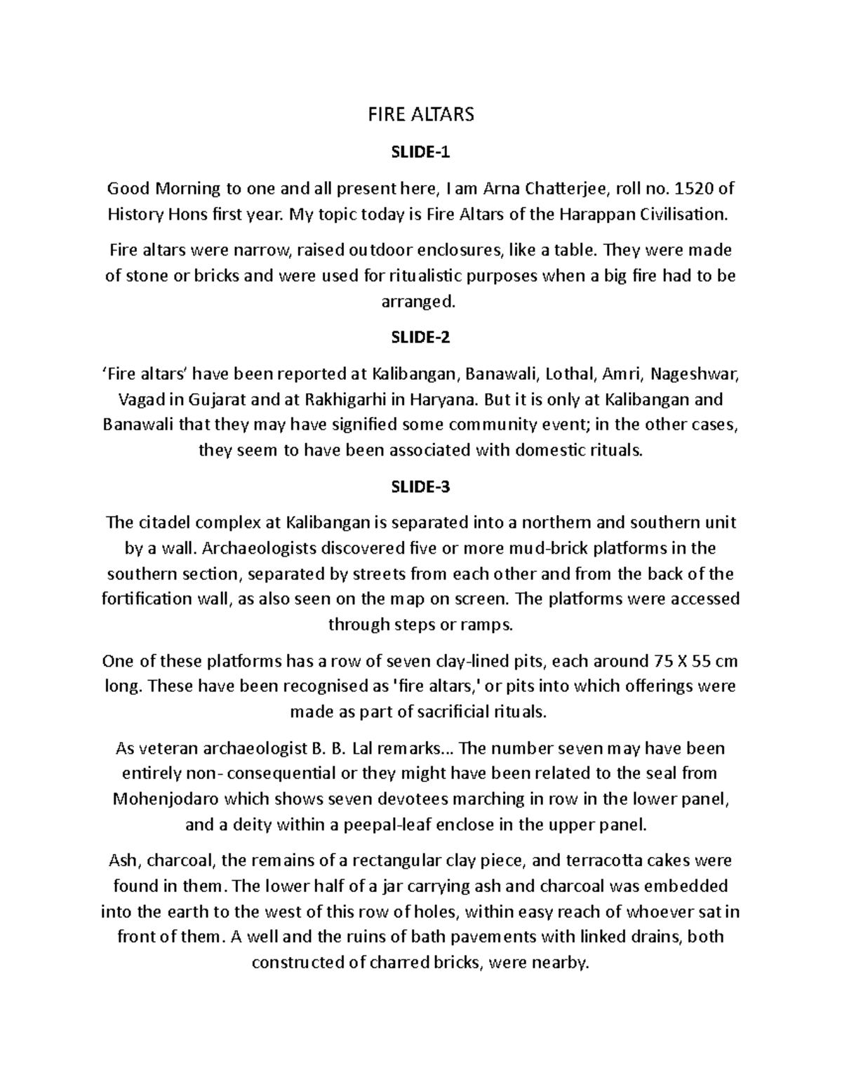 FIRE ALTARS IN HARAPPAN CIVILISATION: PPT NOTES & USAGE ANALYSIS - Studocu