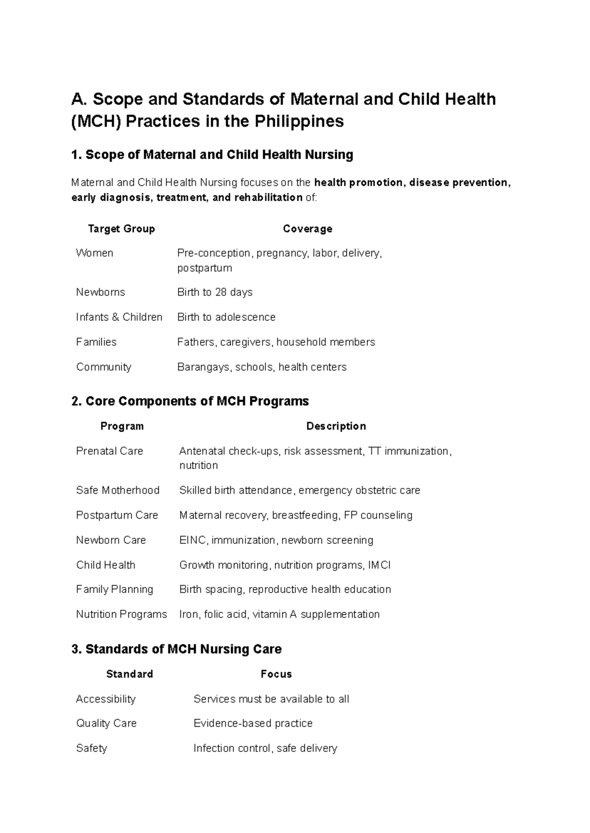 Maternal and Child Health (MCH) Nursing Standards and Practices in the ...