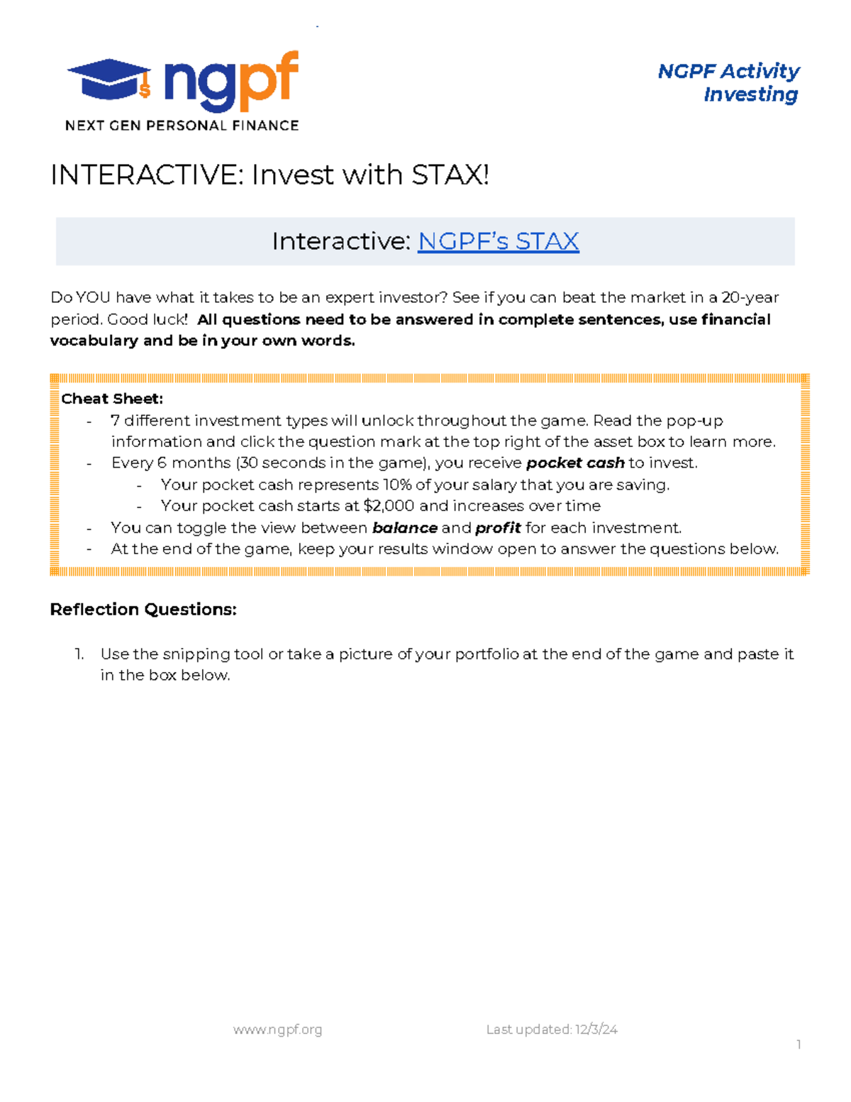 Interactive Investing Activity: Beat the Market with STAX! - Studocu