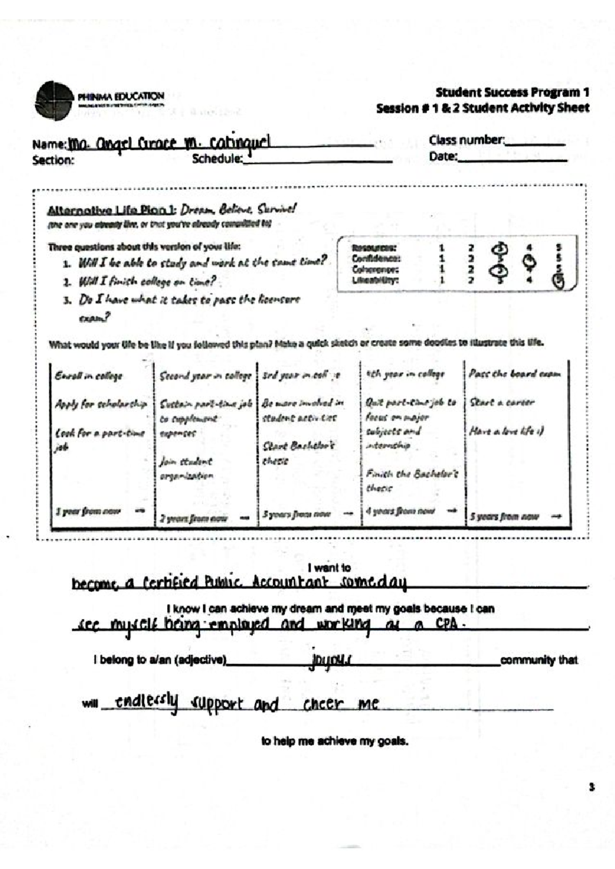 SAS005 Student Success Program: Session 1 Activity Sheet by Catinguel ...