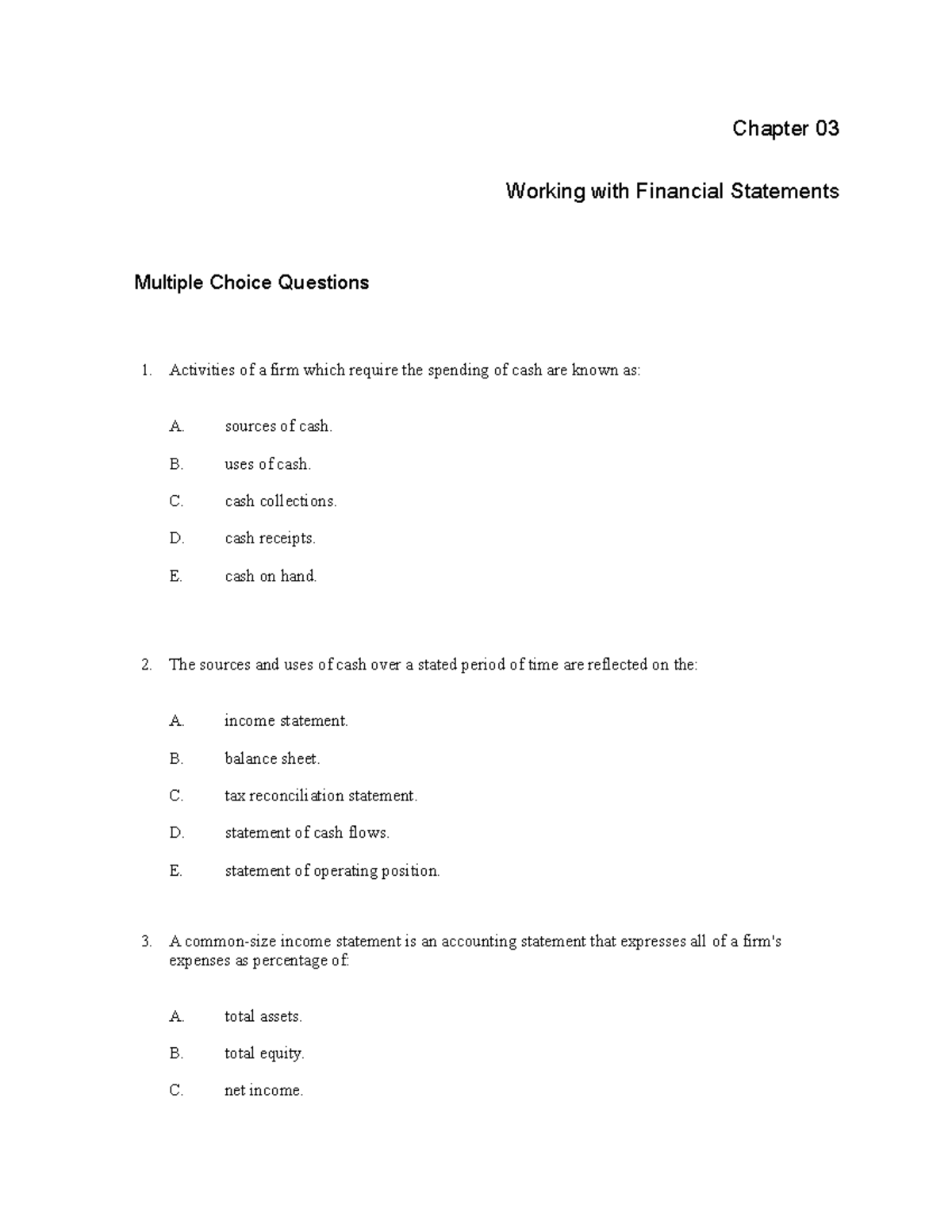Chapter 03 Financial Statements MCQs - Testbank 2018-2 - Studocu