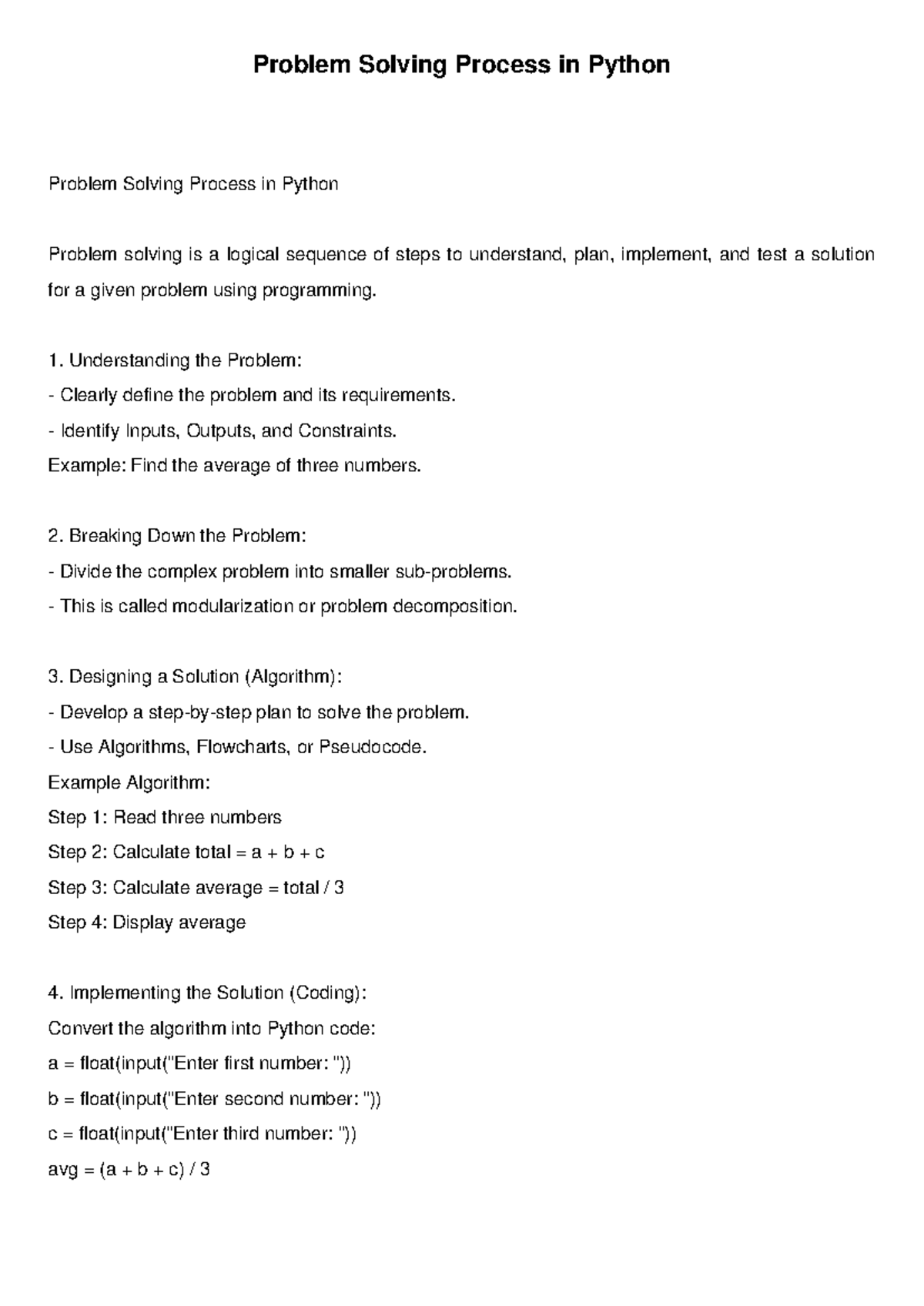 Problem Solving Process in Python: A Step-by-Step Guide - Studocu