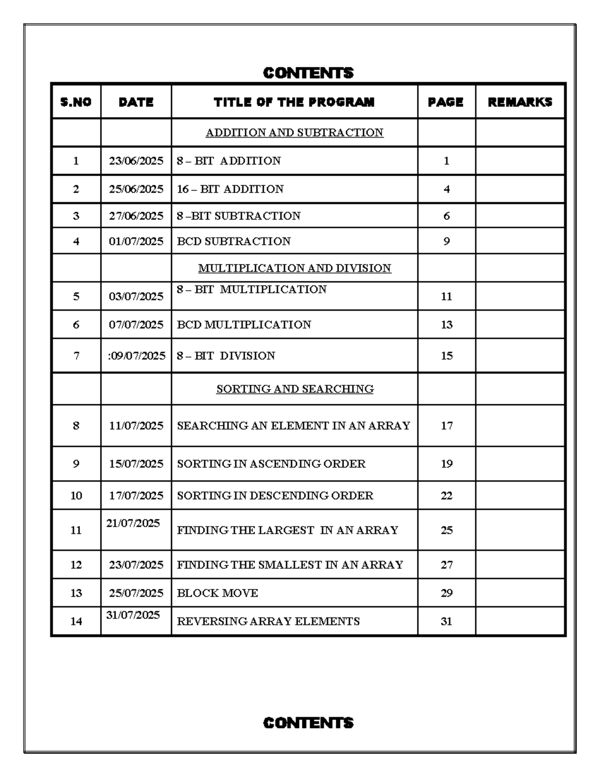Microprocessor Lab Record Index: Operations & Sorting Techniques - Studocu