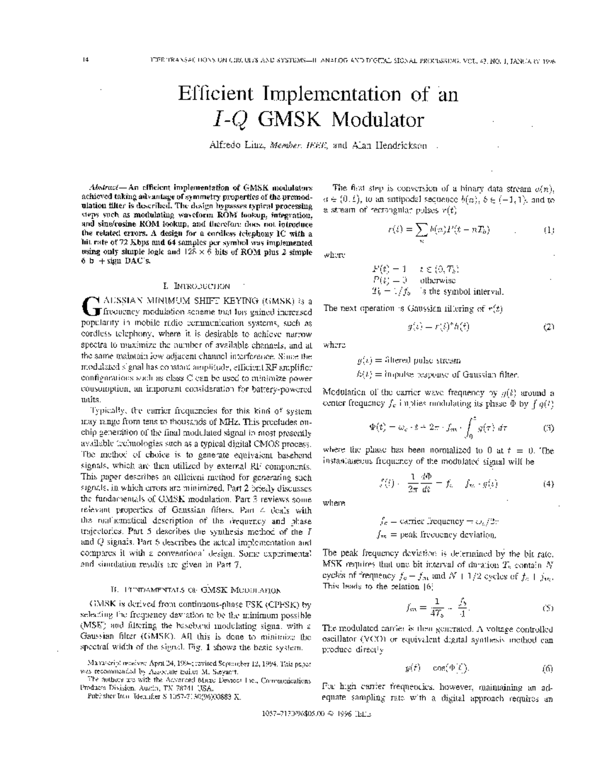 Efficient Implementation of GMSK Modulator - HIS 14 - Studocu