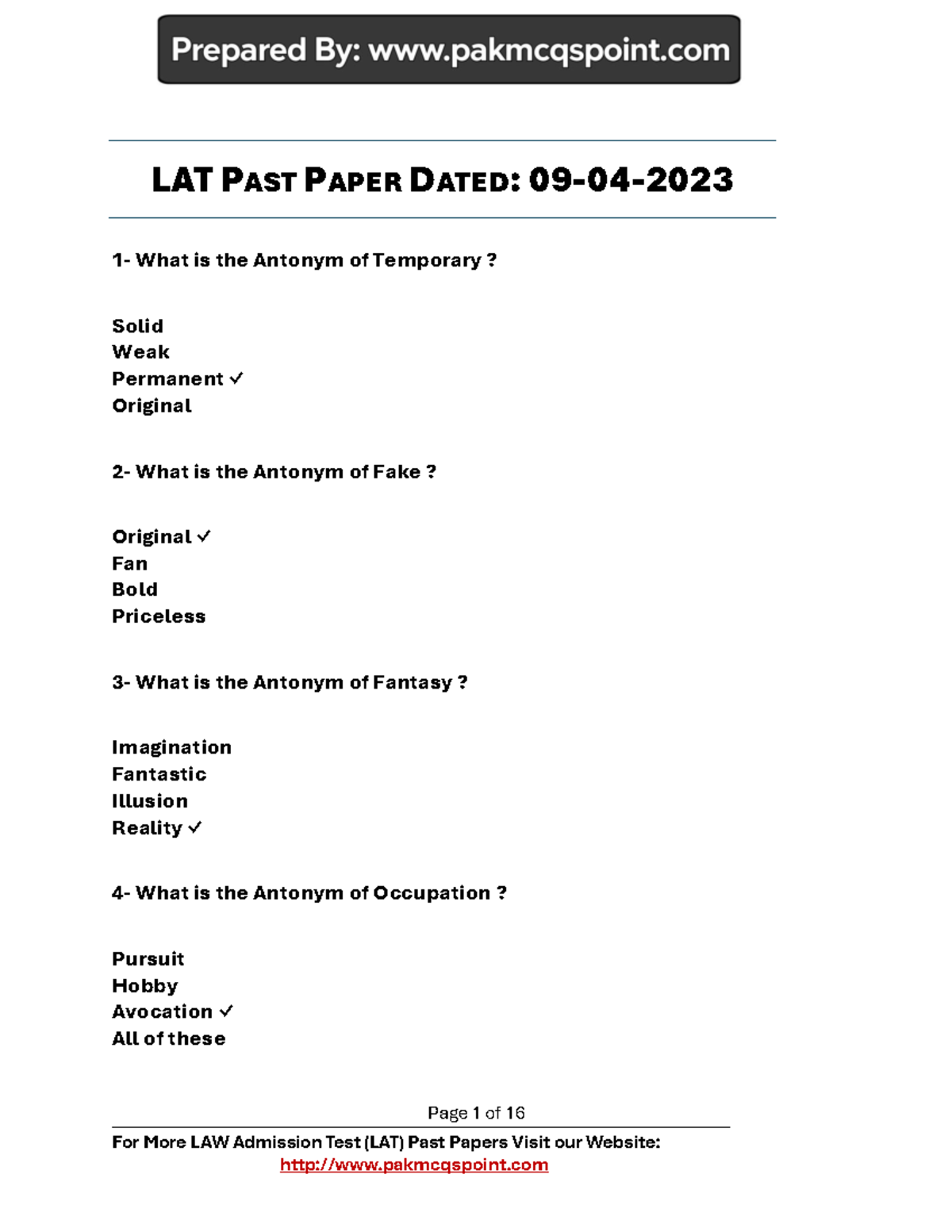 LAW Admission Test (LAT) Past Paper - April 9, 2023 - Studocu