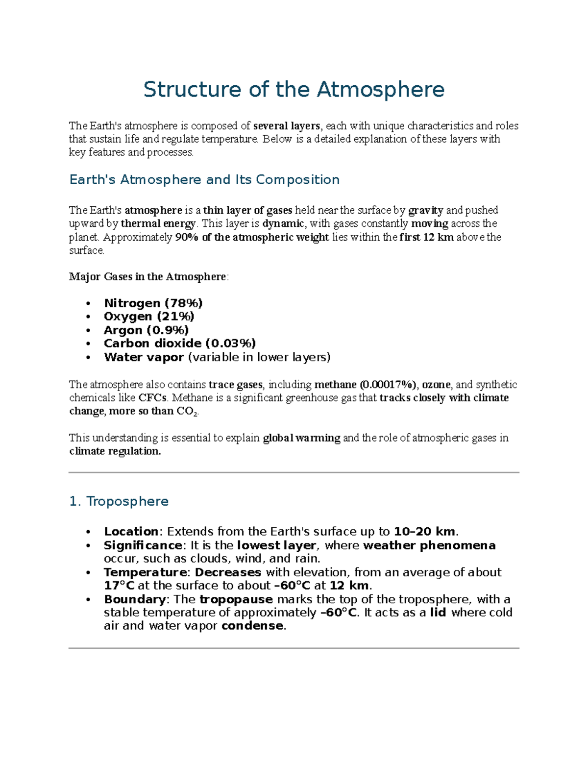 Structure of atmosphere - Structure of the Atmosphere The Earth's ...
