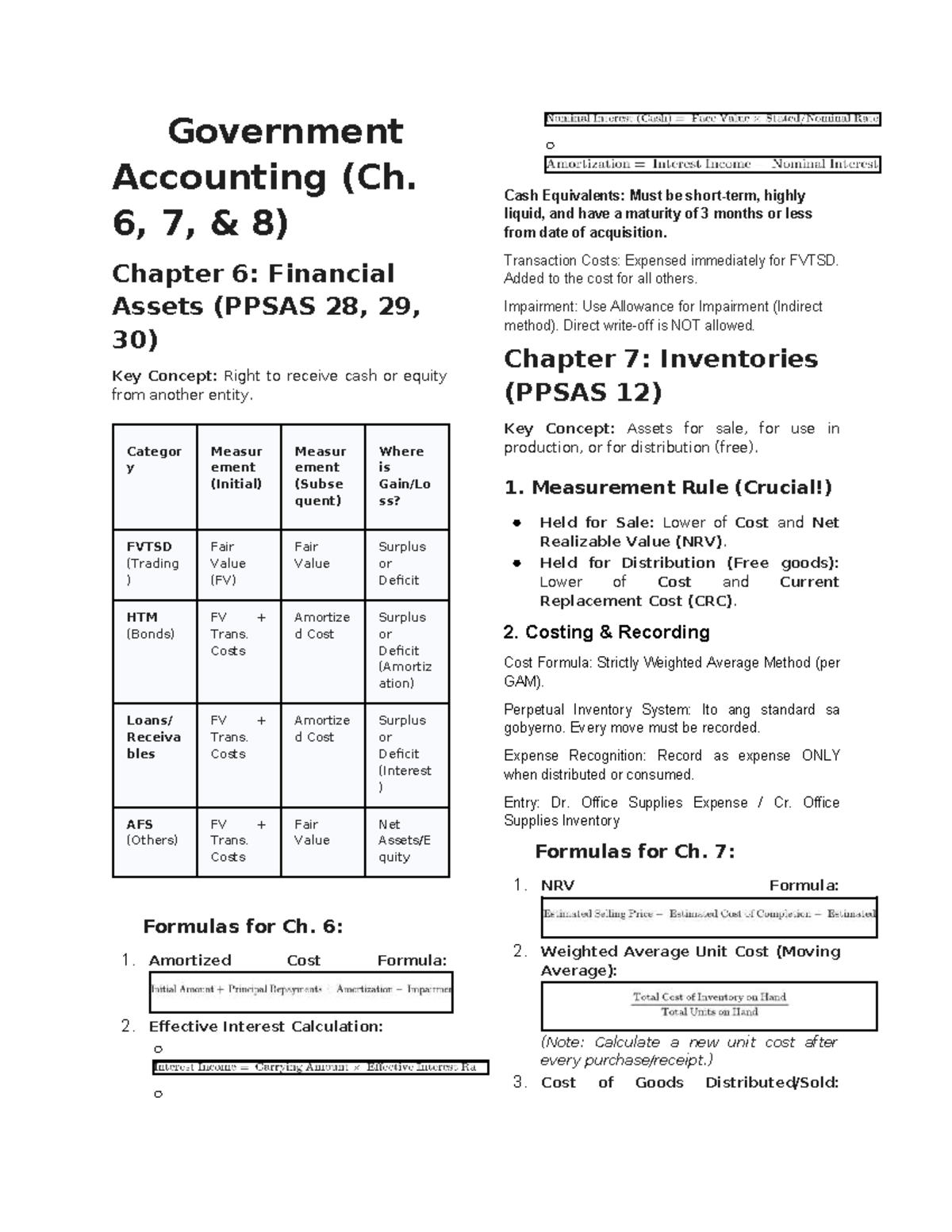Government Accounting (Ch. 6, 7, 8) Key Concepts and Formulas - Studocu