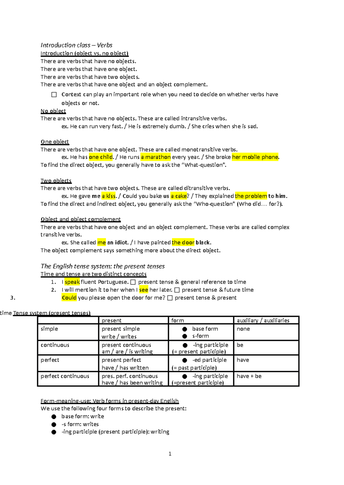 English Grammar Overview: Key Concepts and Verb Forms 101 - Studocu