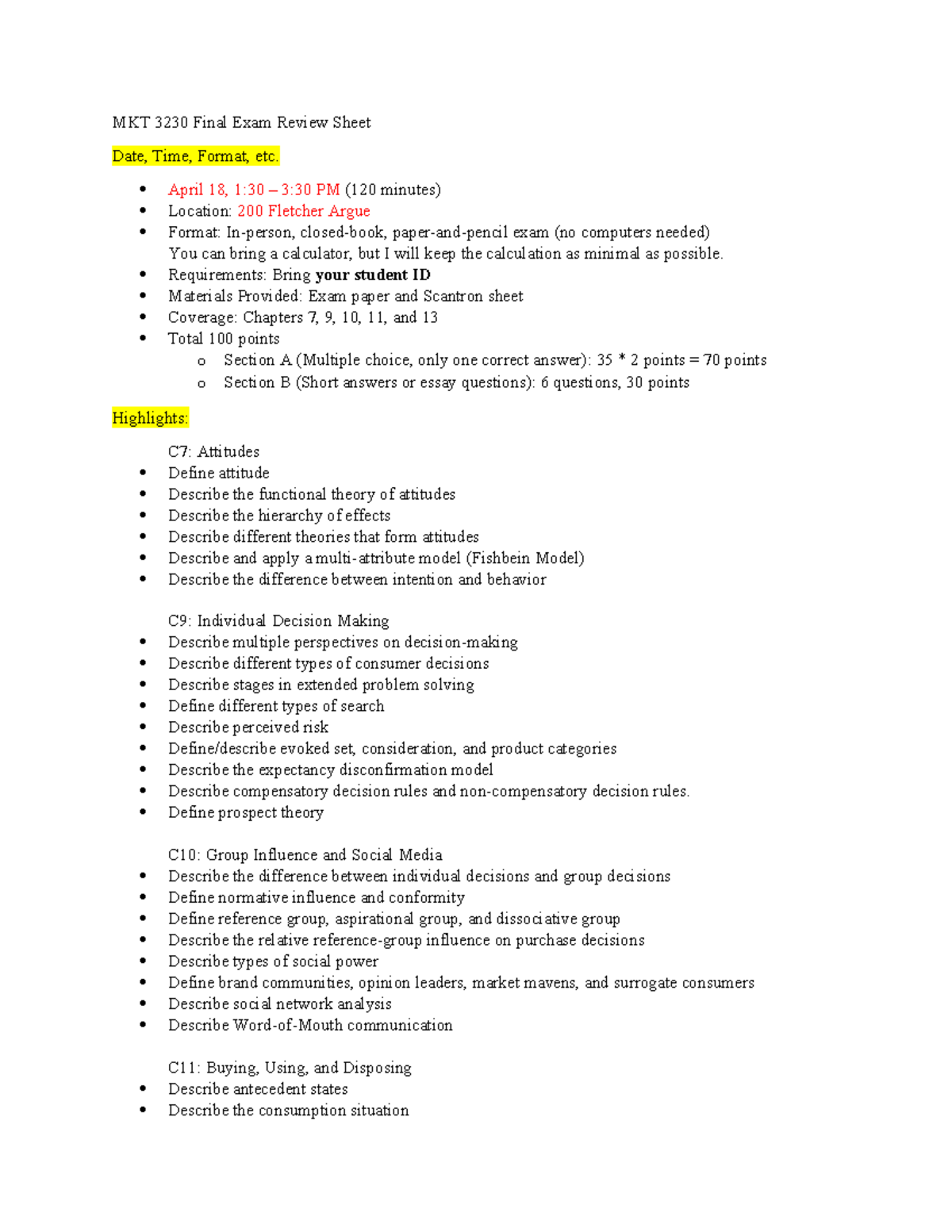 MKT 3230 Final Exam Review: Key Topics & Format Details - Studocu