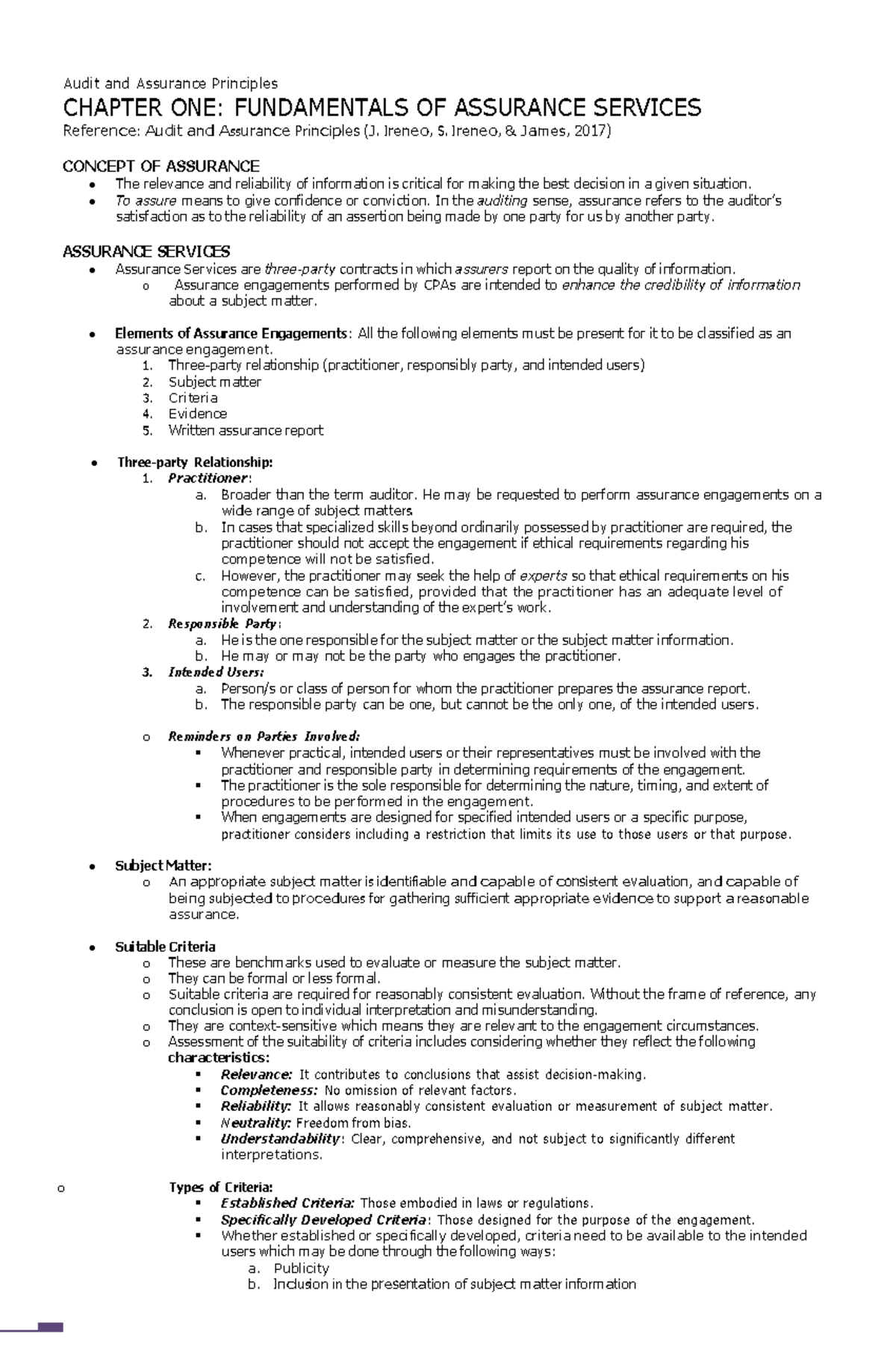CHP 1: Key Concepts in Assurance Services and Auditor Responsibilities ...
