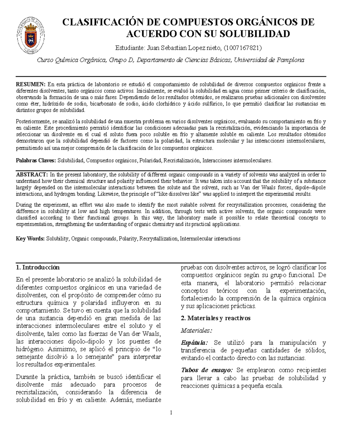 CLASIFICACIÓN DE COMPUESTOS ORGÁNICOS SEGÚN SU SOLUBILIDAD - QUÍMICA ...