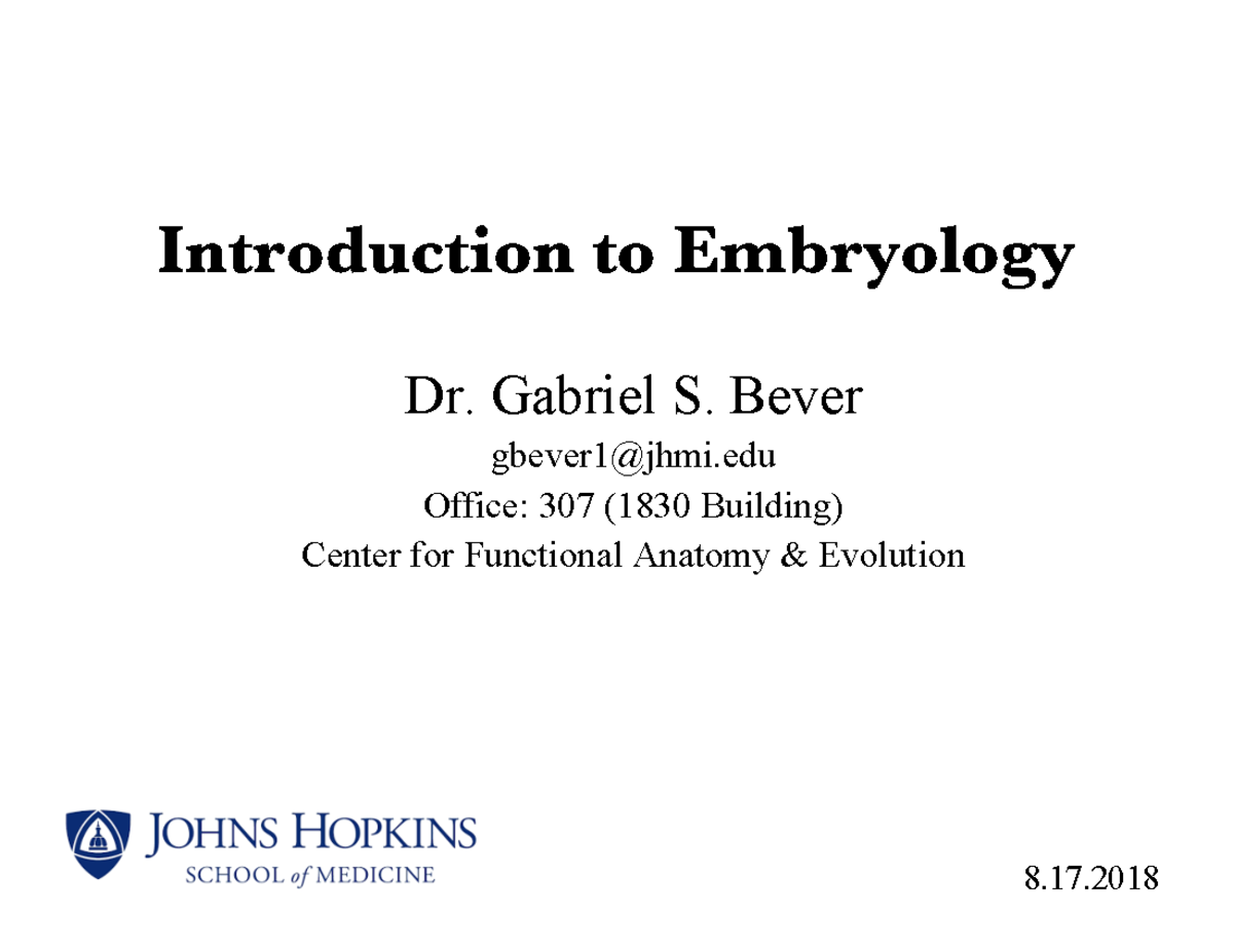 Introduction to Embryology (ANAT 101): Key Concepts and Development ...