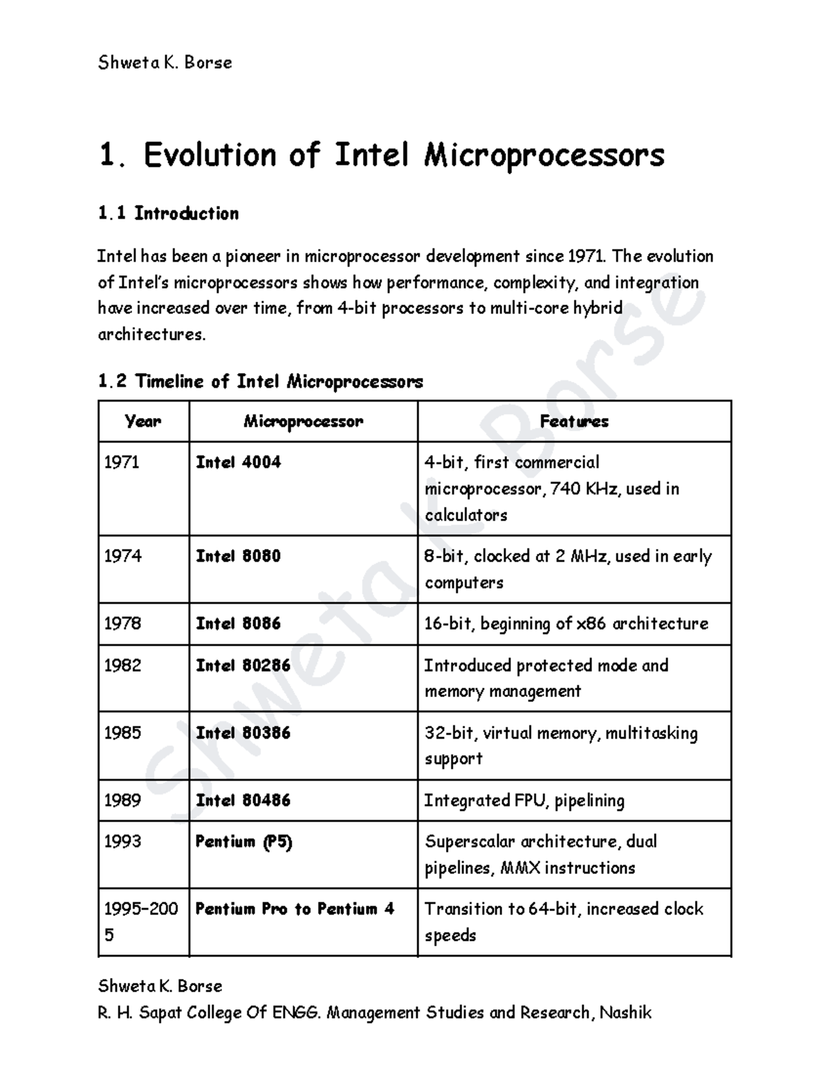 Unit 4: Evolution of Intel Microprocessors and Architecture Insights - Studocu