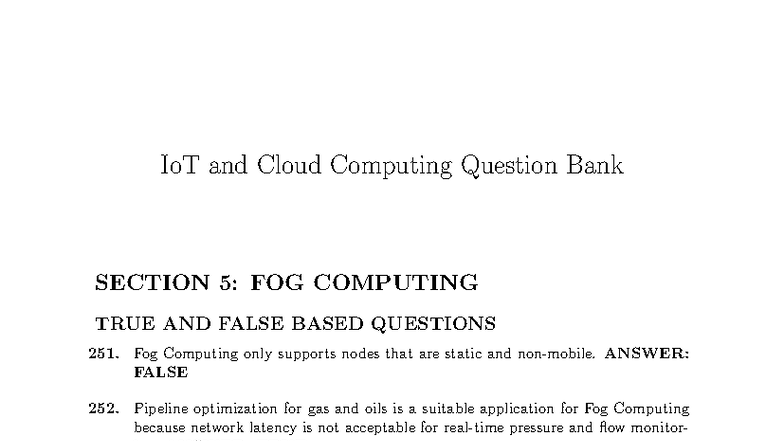 IoT and Cloud Computing Question Bank: Fog Computing & Smart Cities MCQs - Studocu