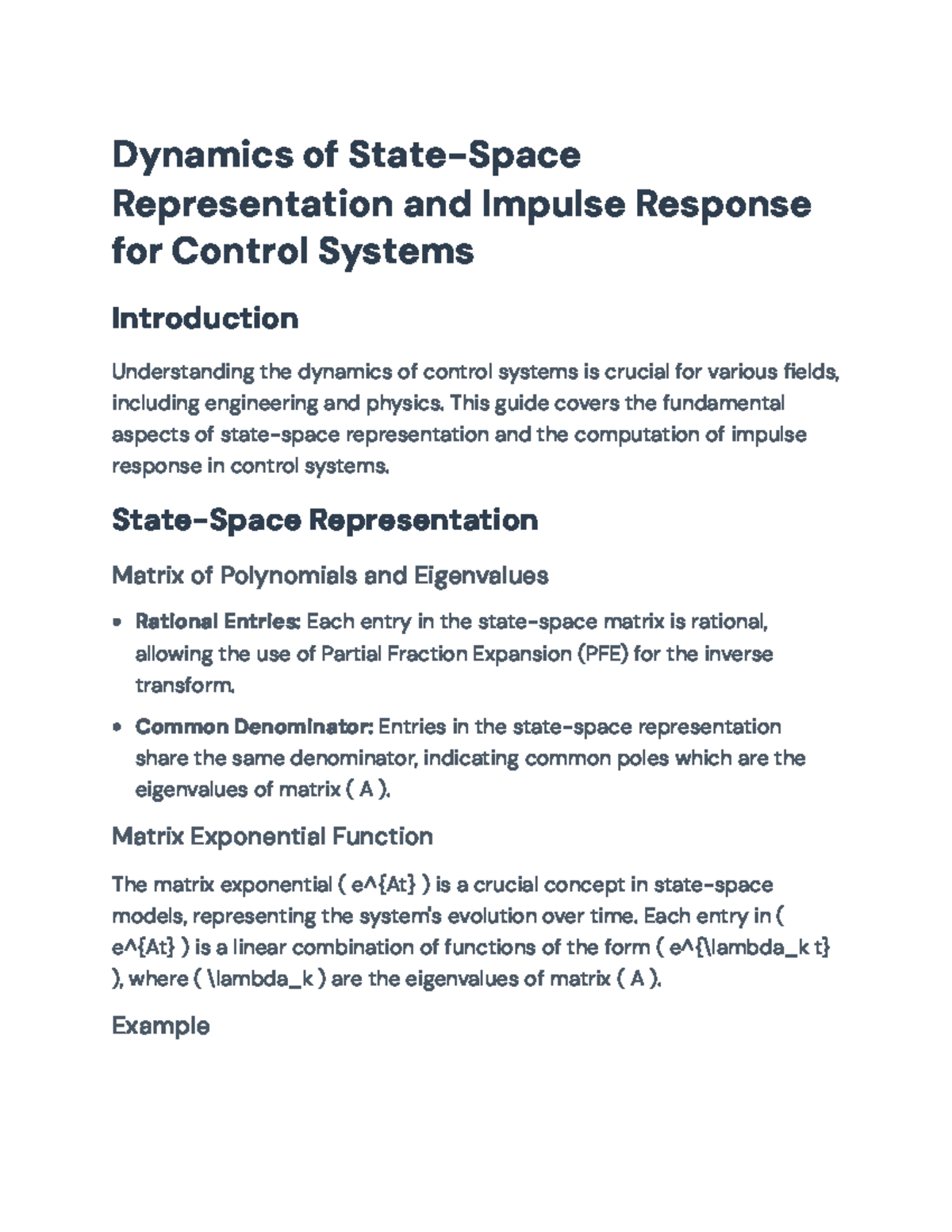 Dynamics of State-Space Representation & Impulse Response in Control ...