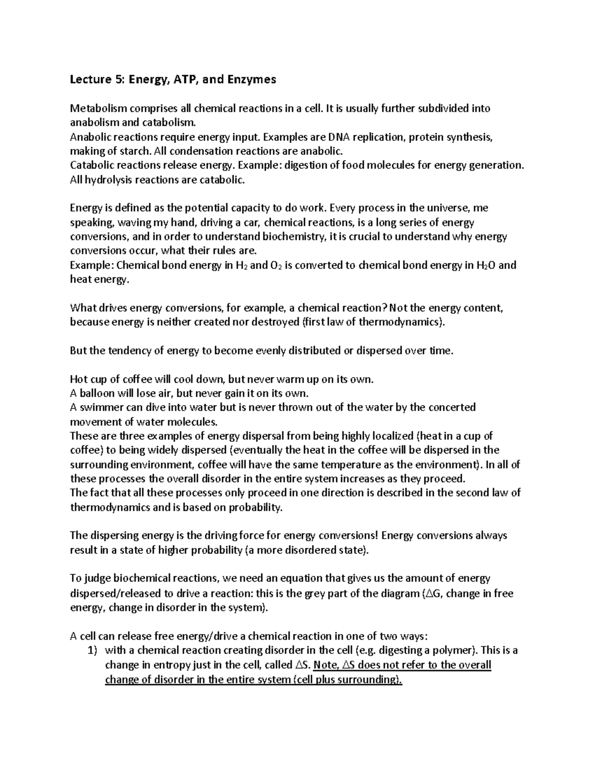 Lecture 5: Energy, ATP, and Enzymes in Metabolism - Studocu
