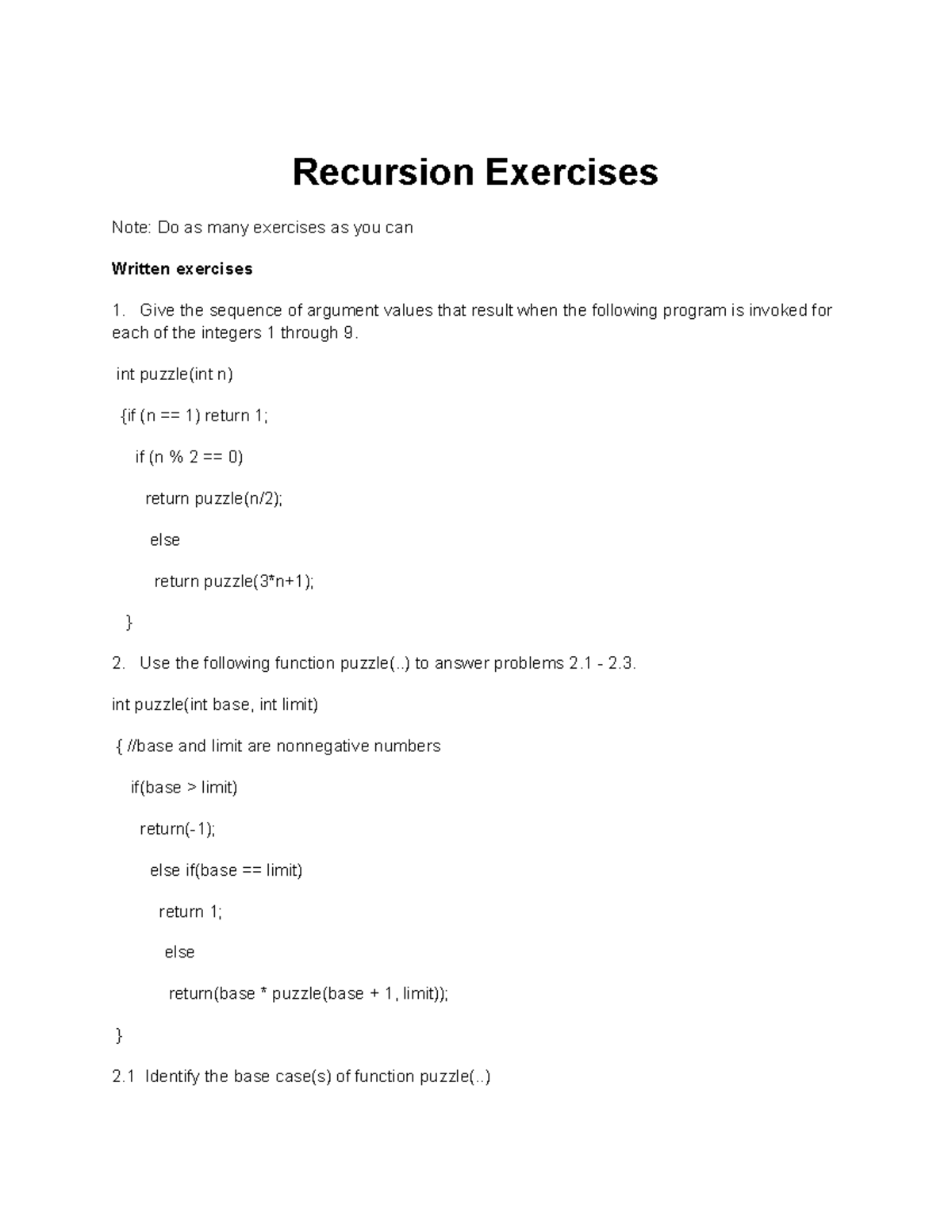 Recursion Exercises - bai tap mon csd, truong dai hoc fpt, hoc ky fall ...