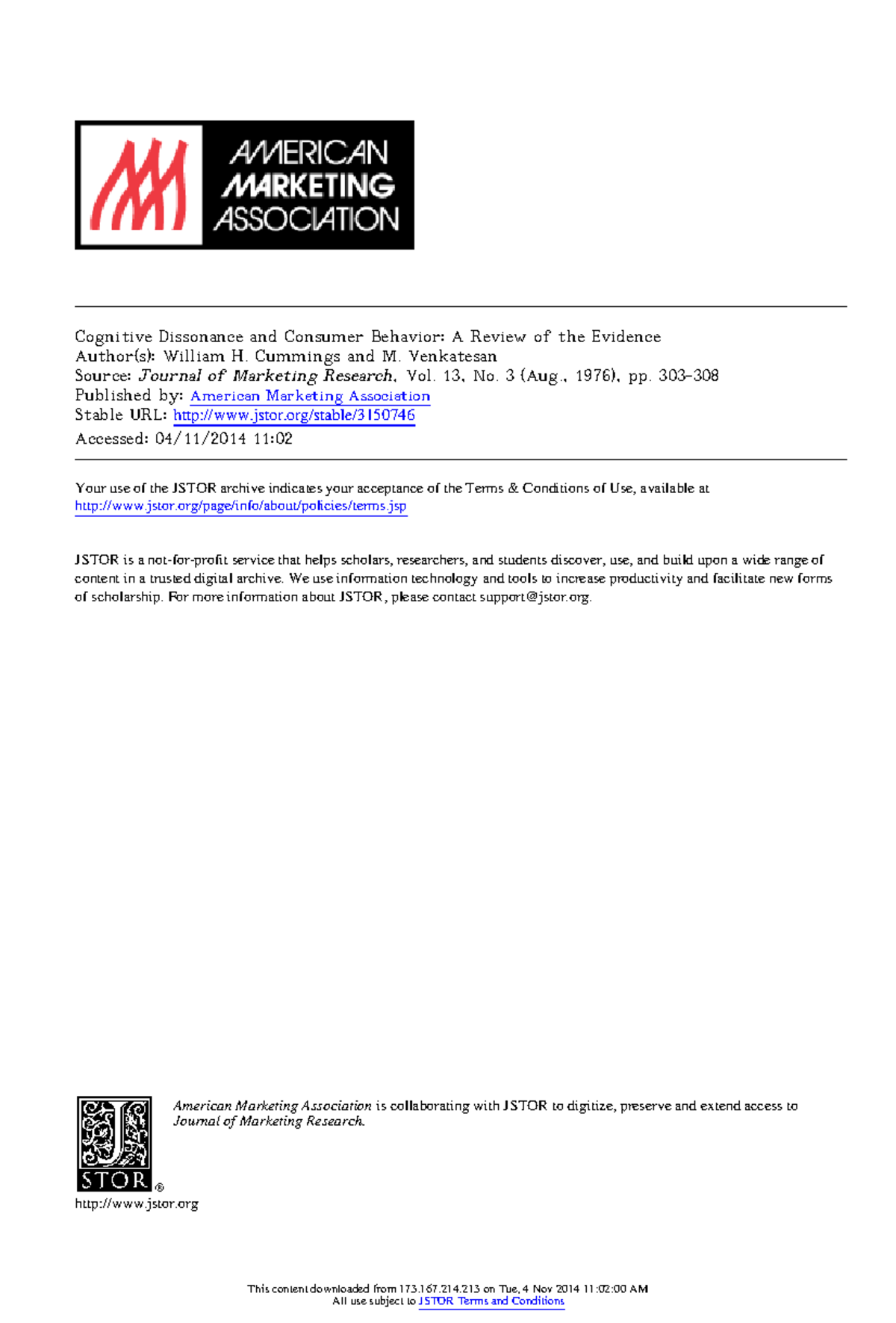 Cognitive Dissonance in Consumer Behavior: Evidence Review (MKT 101 ...