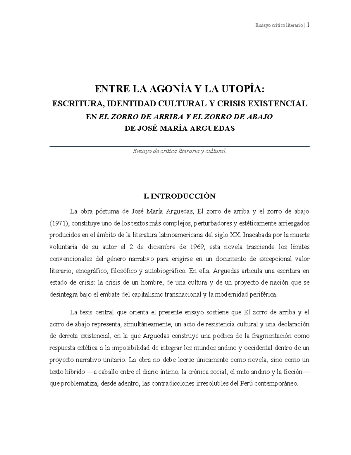Ensayo Crítico Literario I: Análisis de "El Zorro de Arriba y el Zorro ...