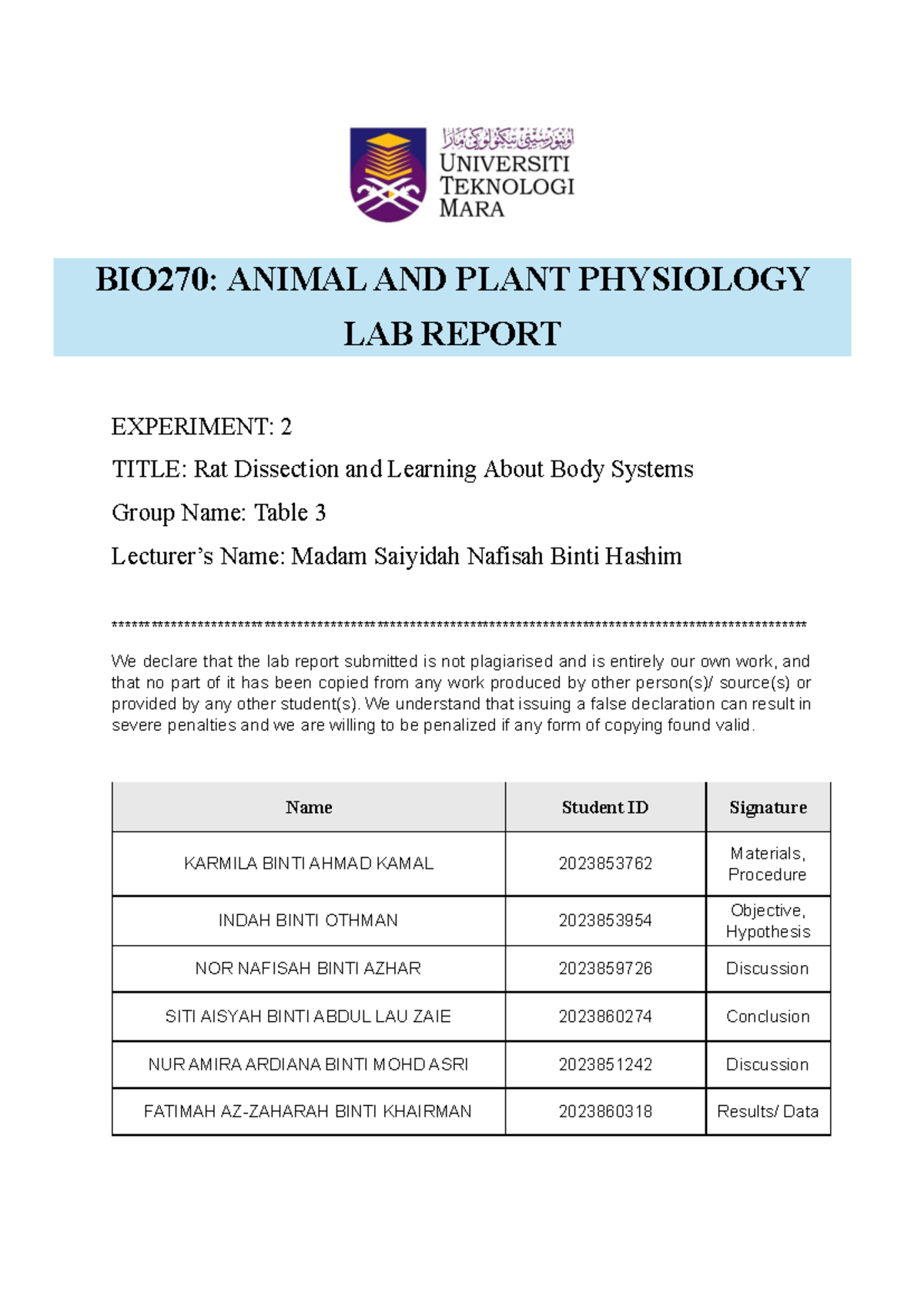 LAB Report BIO270: Rat Dissection & Body Systems Analysis - Studocu
