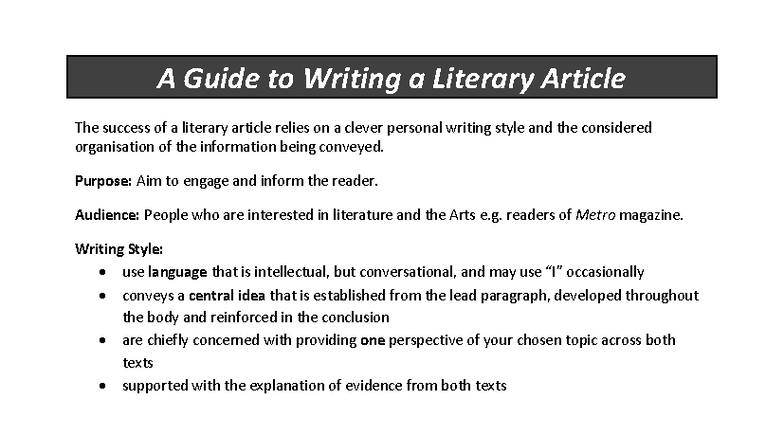 Literary Article Writing Guide: Tips & Structure - Studocu
