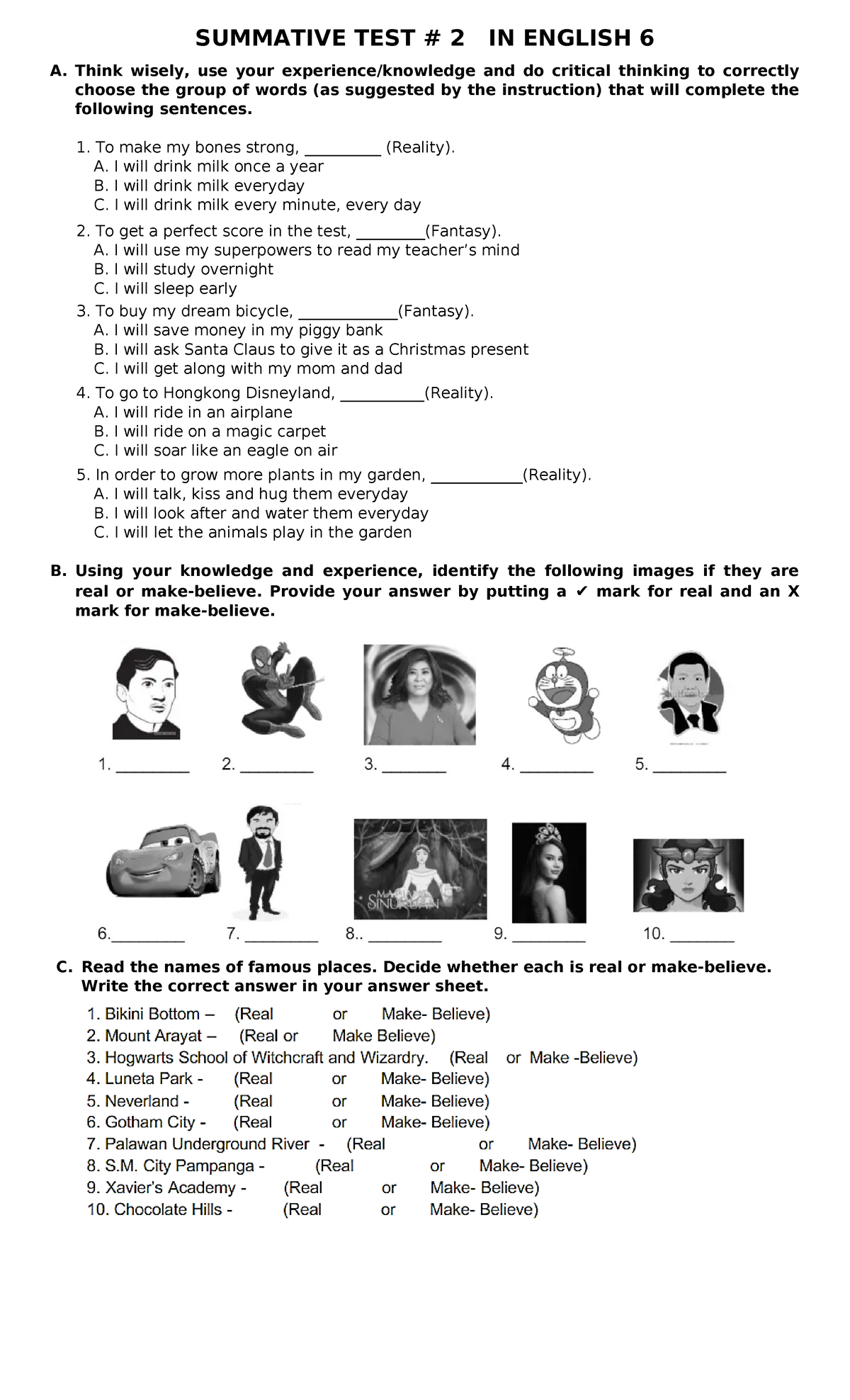 Summative TEST 2 in English 6 - SUMMATIVE TEST # 2 IN ENGLISH 6 A ...