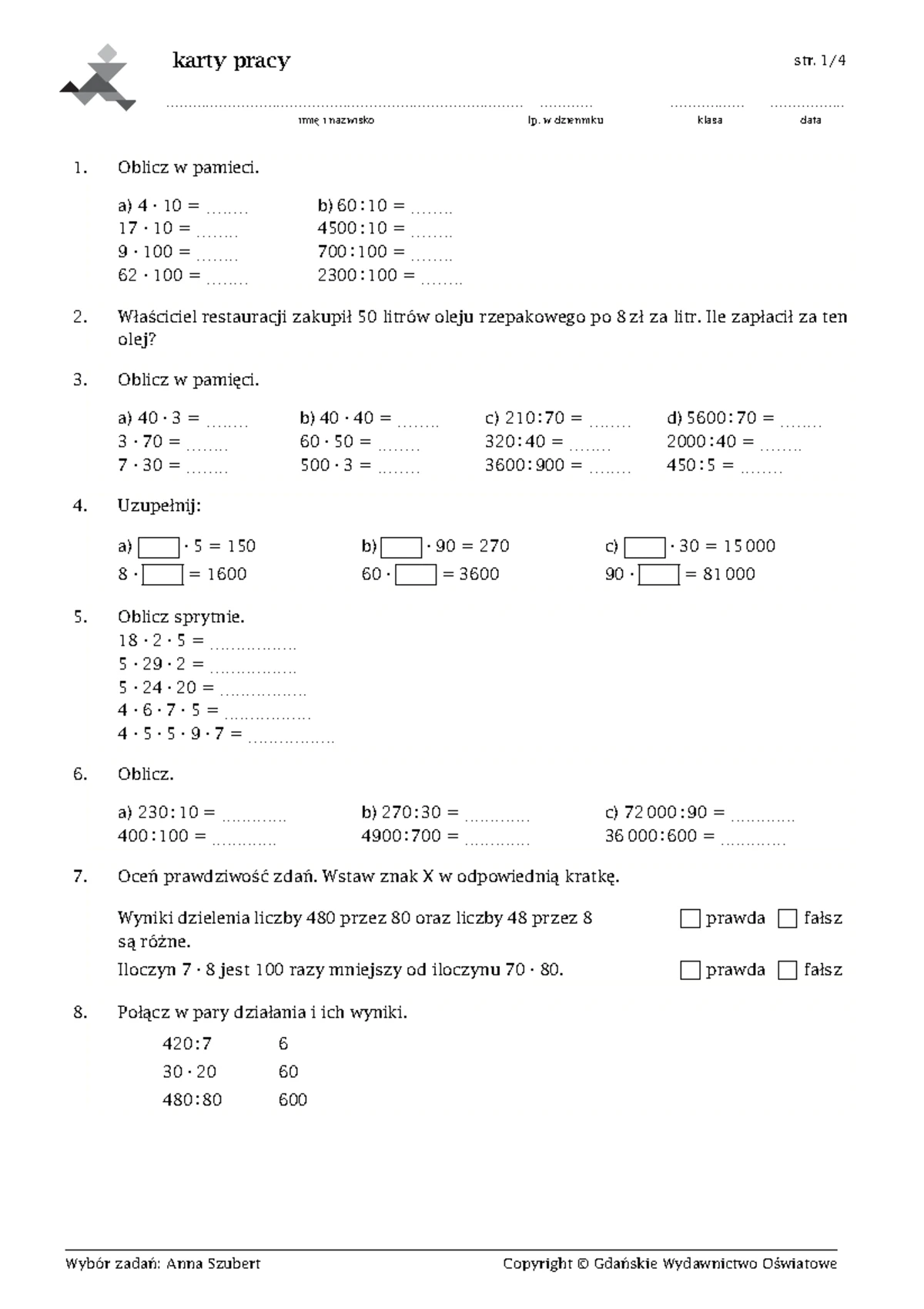 Matematyka i my - klasa 5: Powtórzenie materiału i zadania - Studocu