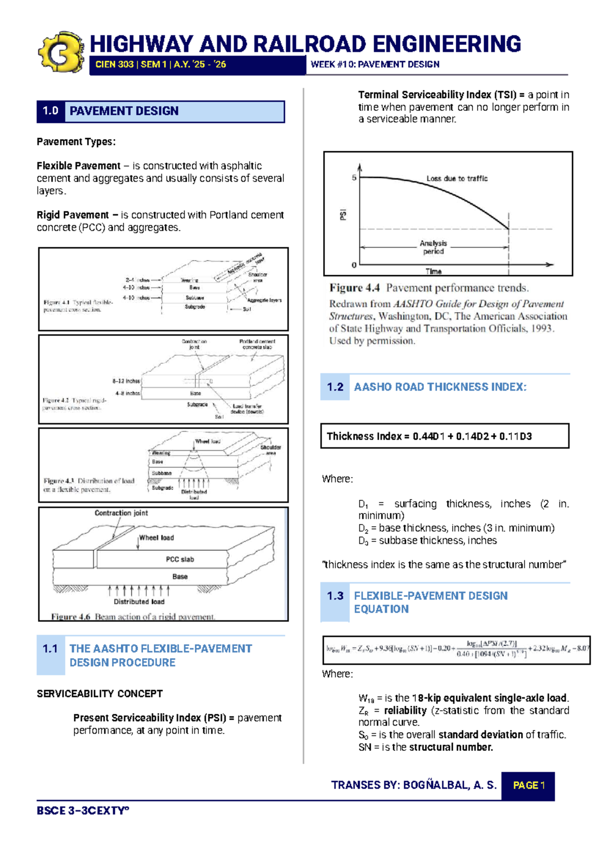 PAVEMENT DESIGN NOTES CIEN 303 SEM 1 A.Y. - TSI & AASHTO Procedures ...