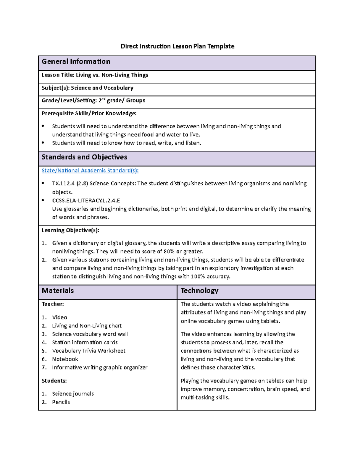 LVM1 Disciplinary Reading Task1 - Direct Instruction Lesson Plan ...