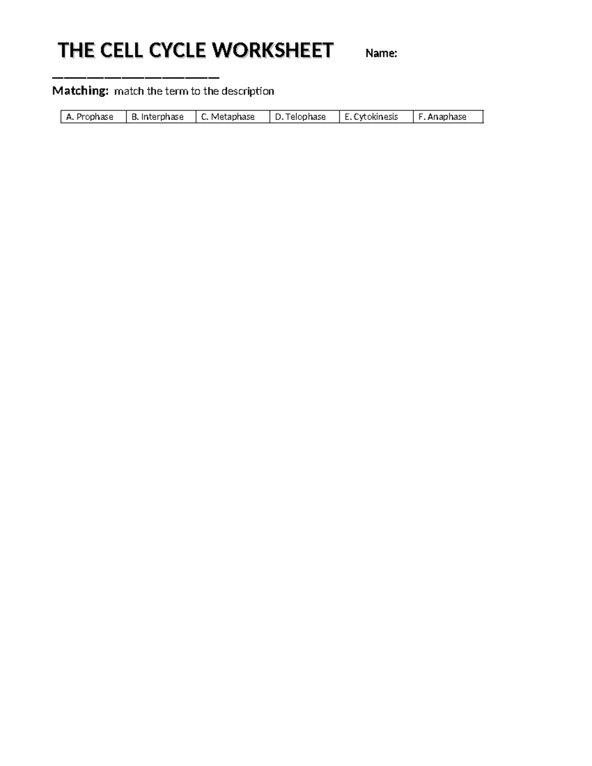 Cell Cycle Review KEY: Matching Phases & Descriptions Worksheet - Studocu