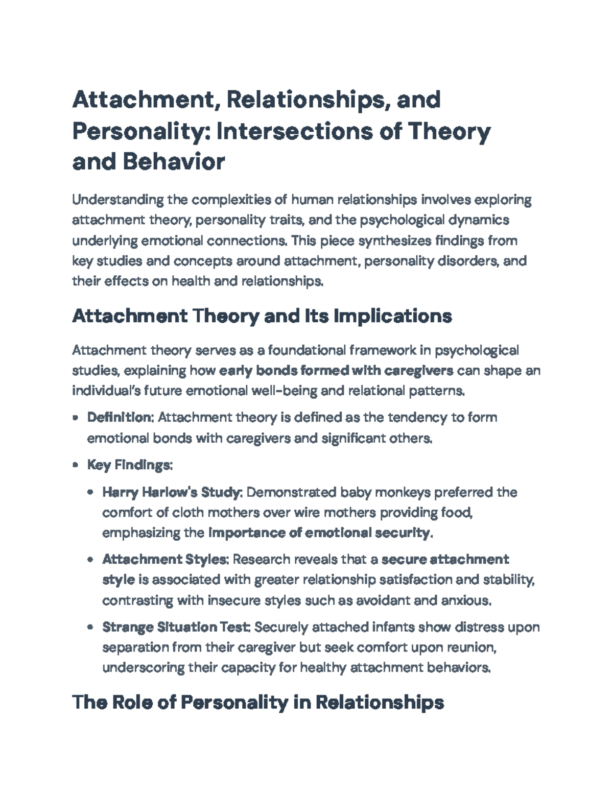 Attachment, Personality, and Relationships: Theoretical Insights (PSY ...