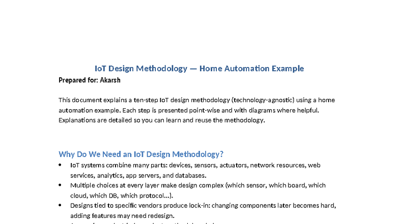 IoT Design Methodology for Home Automation Example - Studocu