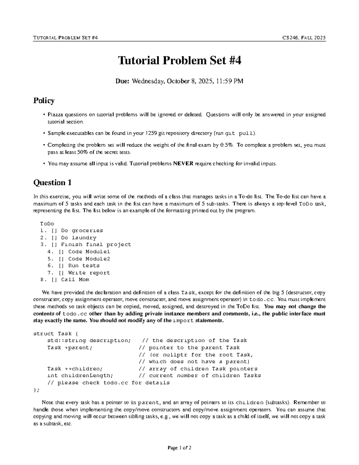 CS246 Tutorial Problem Set - Fall 2025 - Studocu