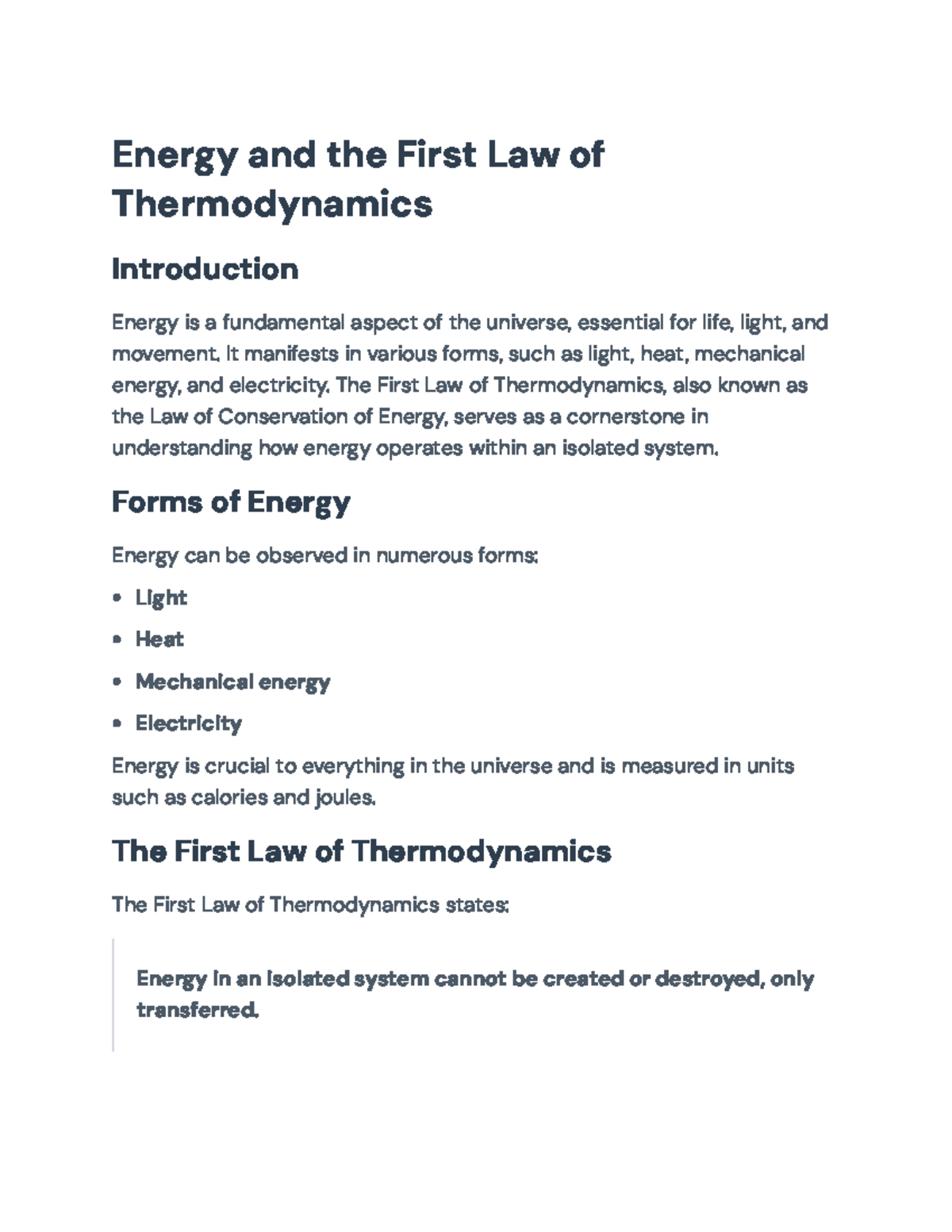 Energy and the First Law of Thermodynamics - Overview and Examples - Energy and the First Law of ...