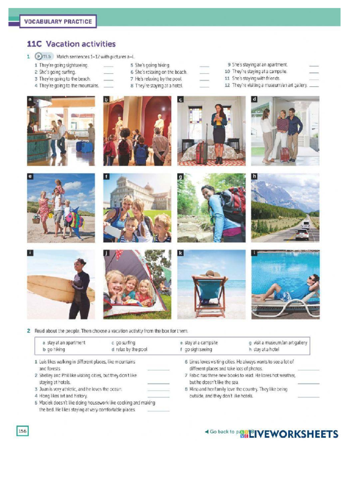 Vocabulary Practice 11C: Vacation Activities Matching Exercise - Studocu