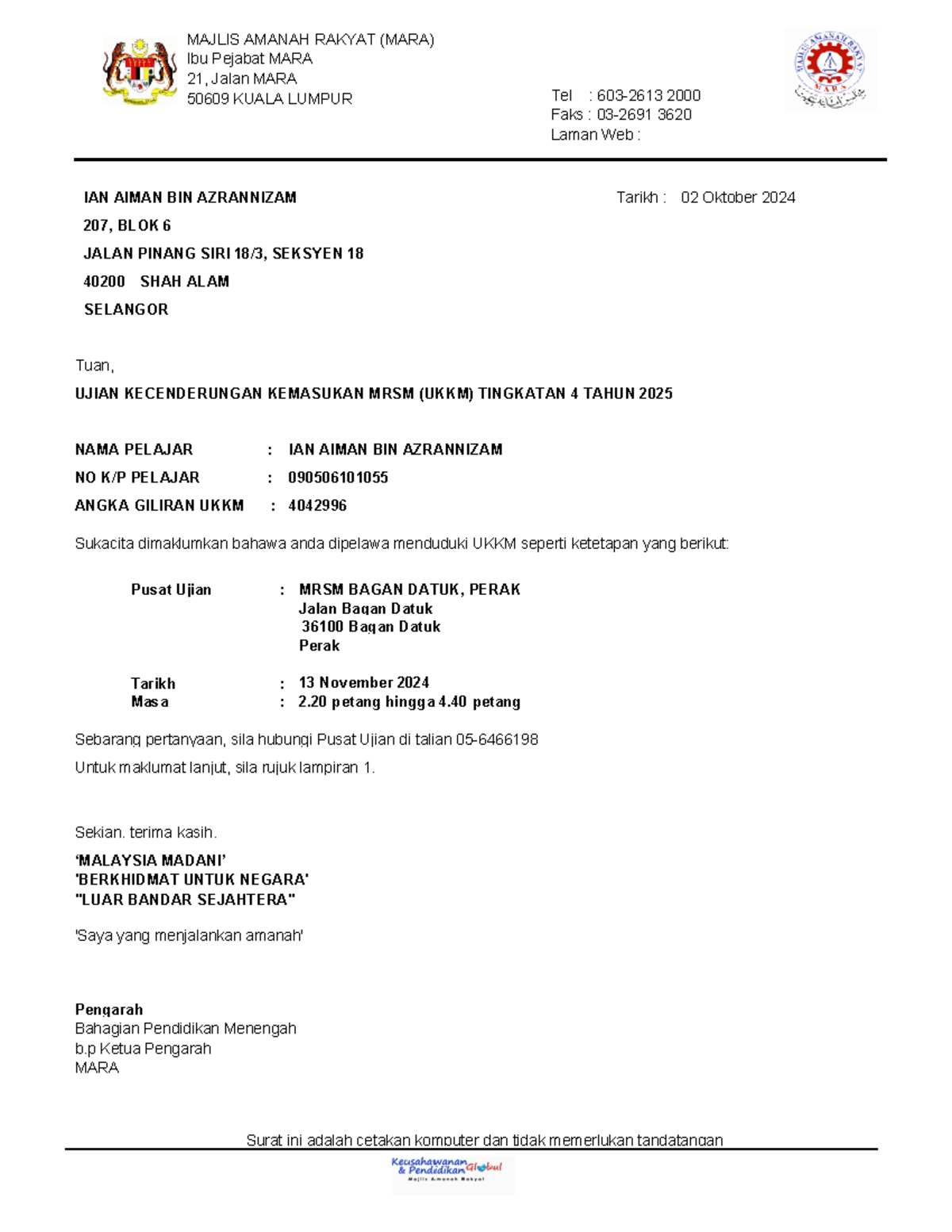 UJIAN KECENDERUNGAN KEMASUKAN MRSM (UKKM) TINGKATAN 4 2025 - Studocu