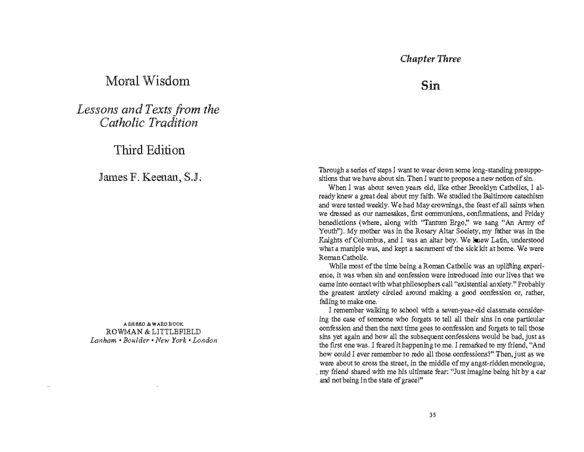 Theo Lecture Notes: Chapter 3 - Moral Wisdom and Sin in Catholic ...