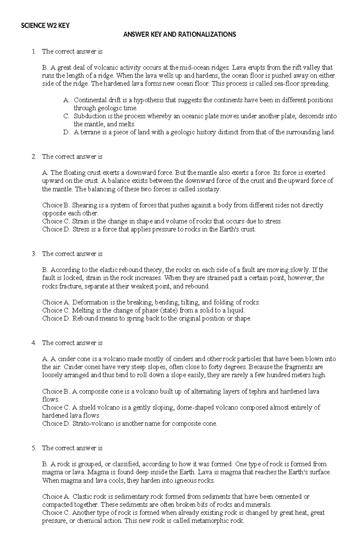 SCIENCE W2 KEY ANSWERS & RATIONALIZATIONS FOR EXAM 3EE - Studocu