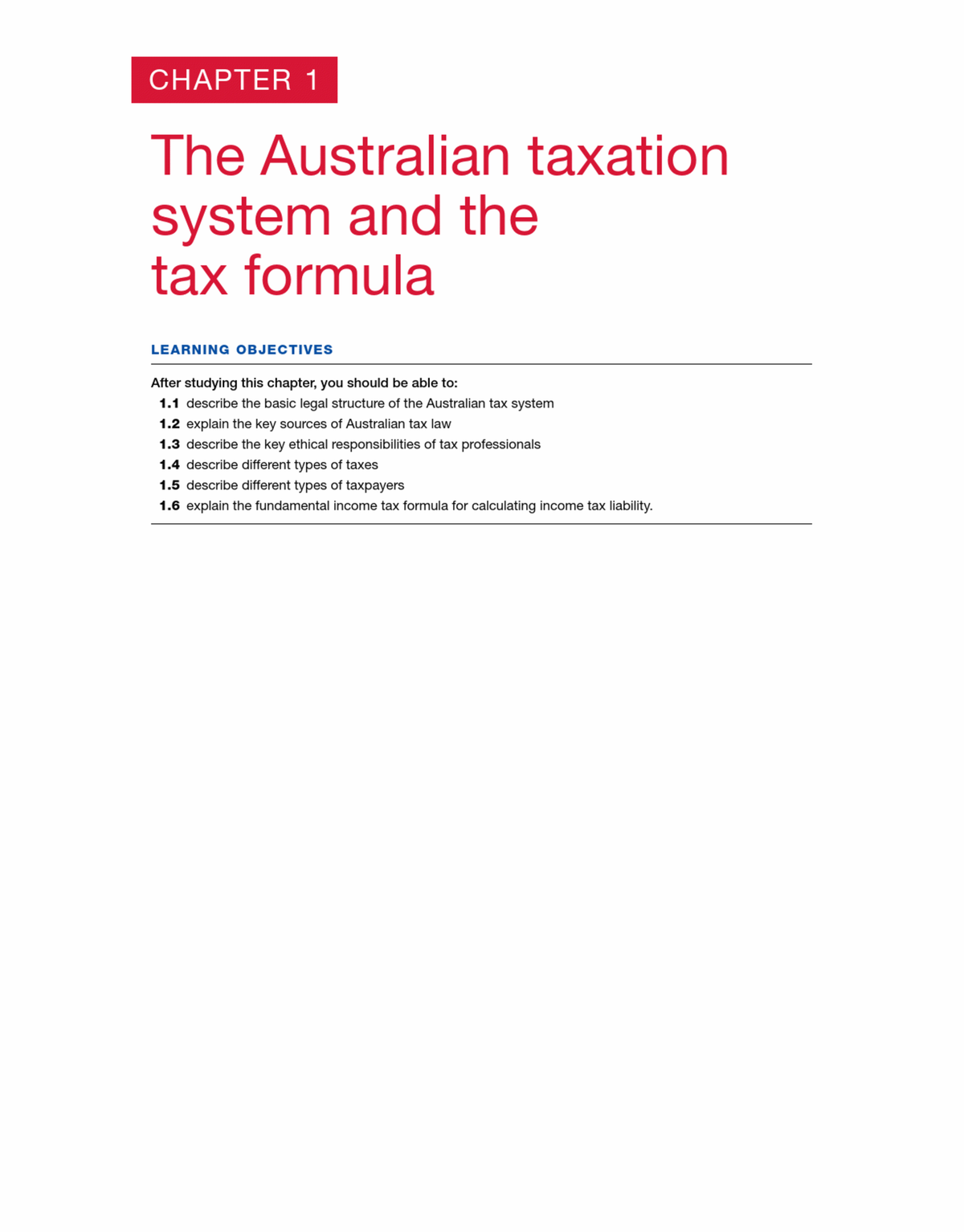 CHAPTER 1: Overview of the Australian Taxation System and Tax Formula ...