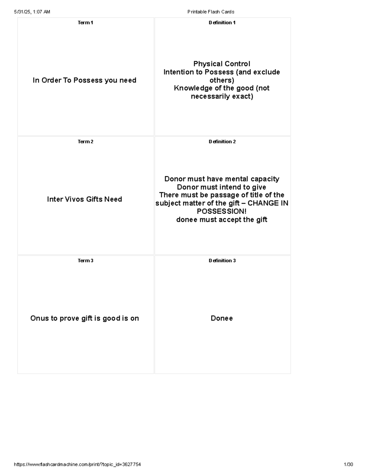 Printable Flash Cards - Key Legal Concepts and Definitions for Term 1 ...